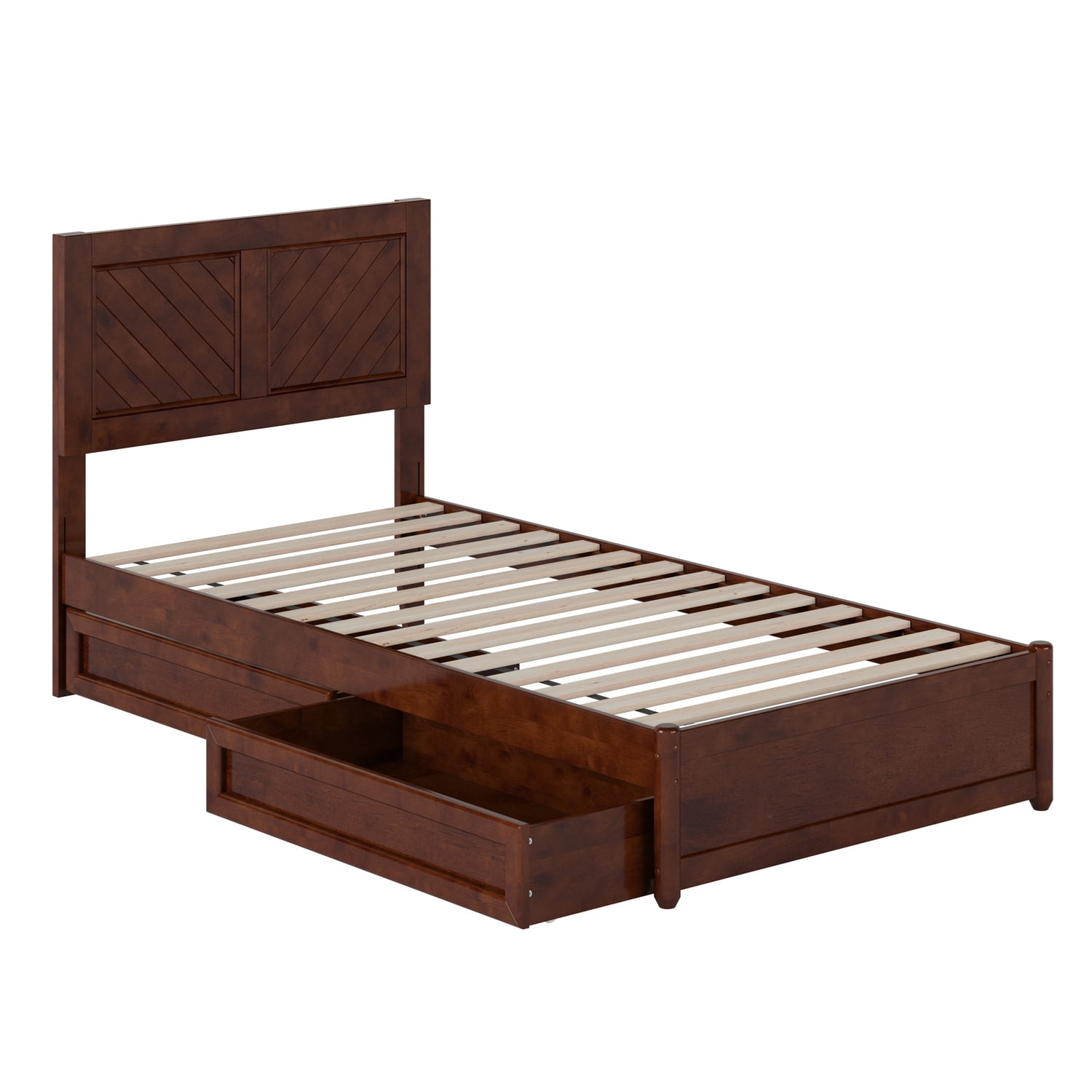 Clayton Twin XL Wood Platform Bed with Panel Footboard & Drawers in ...