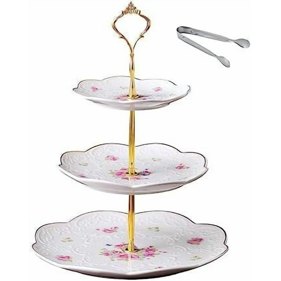 Claytonic® Elegant Embossed Floral Pattern 3-Tier Ceramic Cake Stand ...