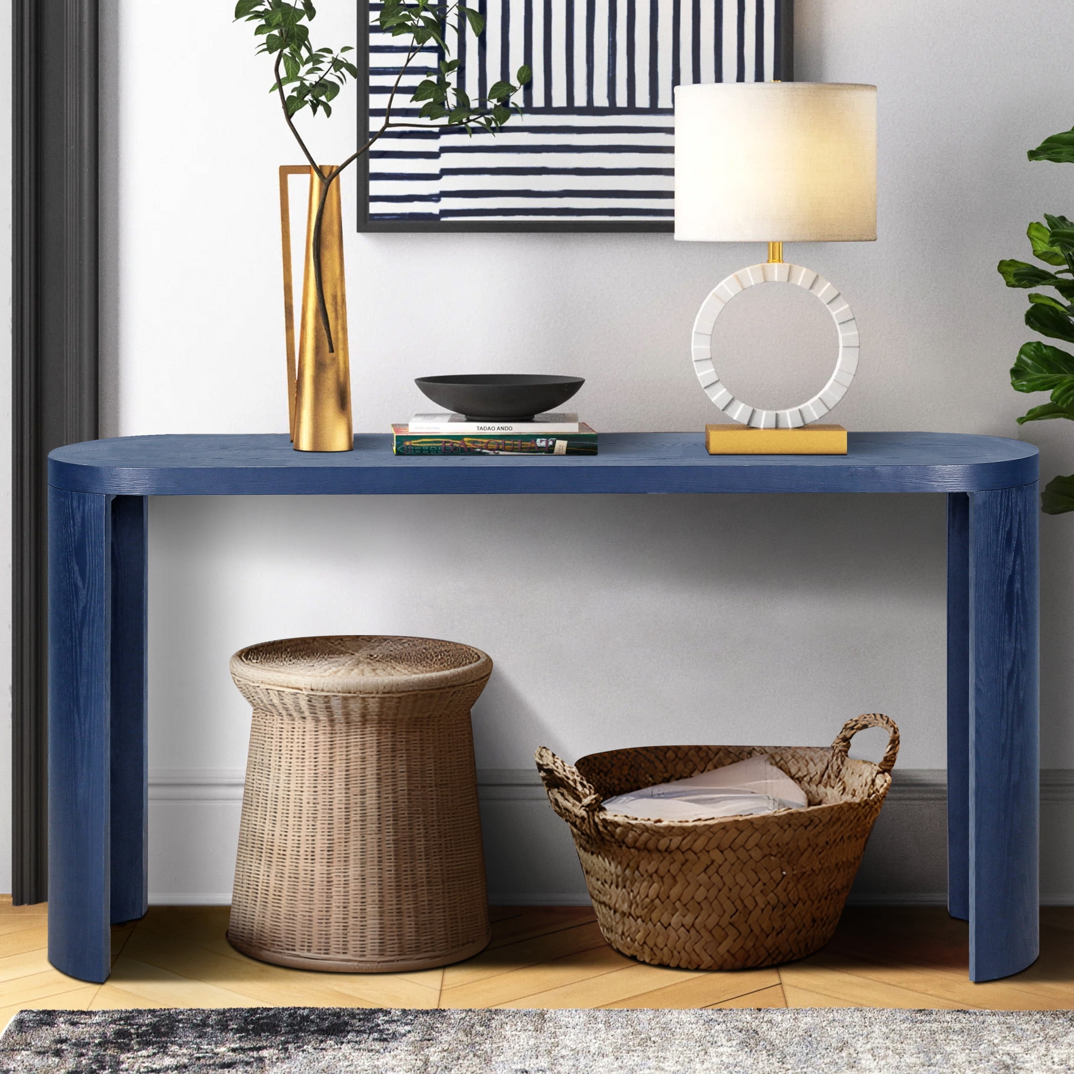 Clea Navy Blue 60 Console Table - Curved Legs & Sturdy Frame - Walmart.com