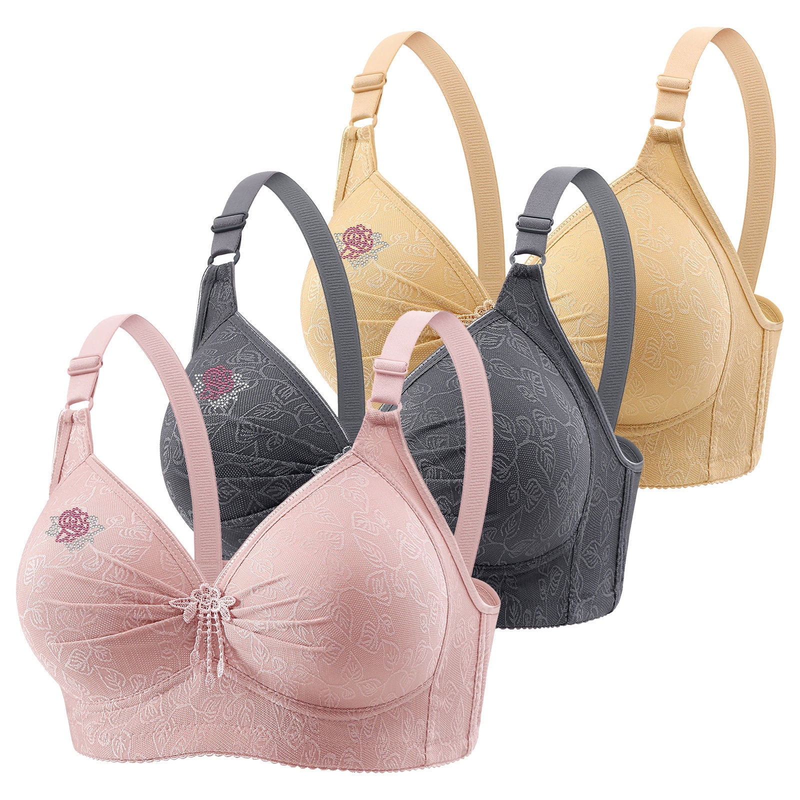 Clean 3 Packs Womens Plus Size Bras Floral Printed Bralettes Adjustment ...