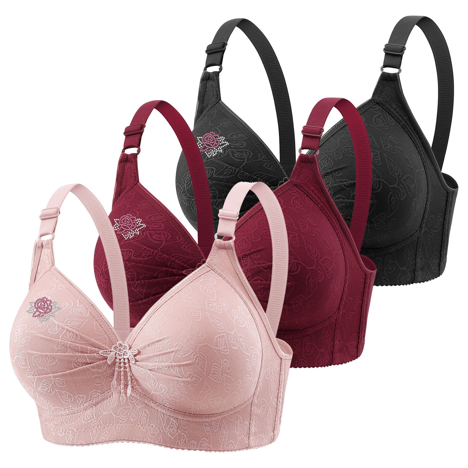 Clean 3 Packs Womens Plus Size Bras Floral Printed Bralettes Adjustment ...