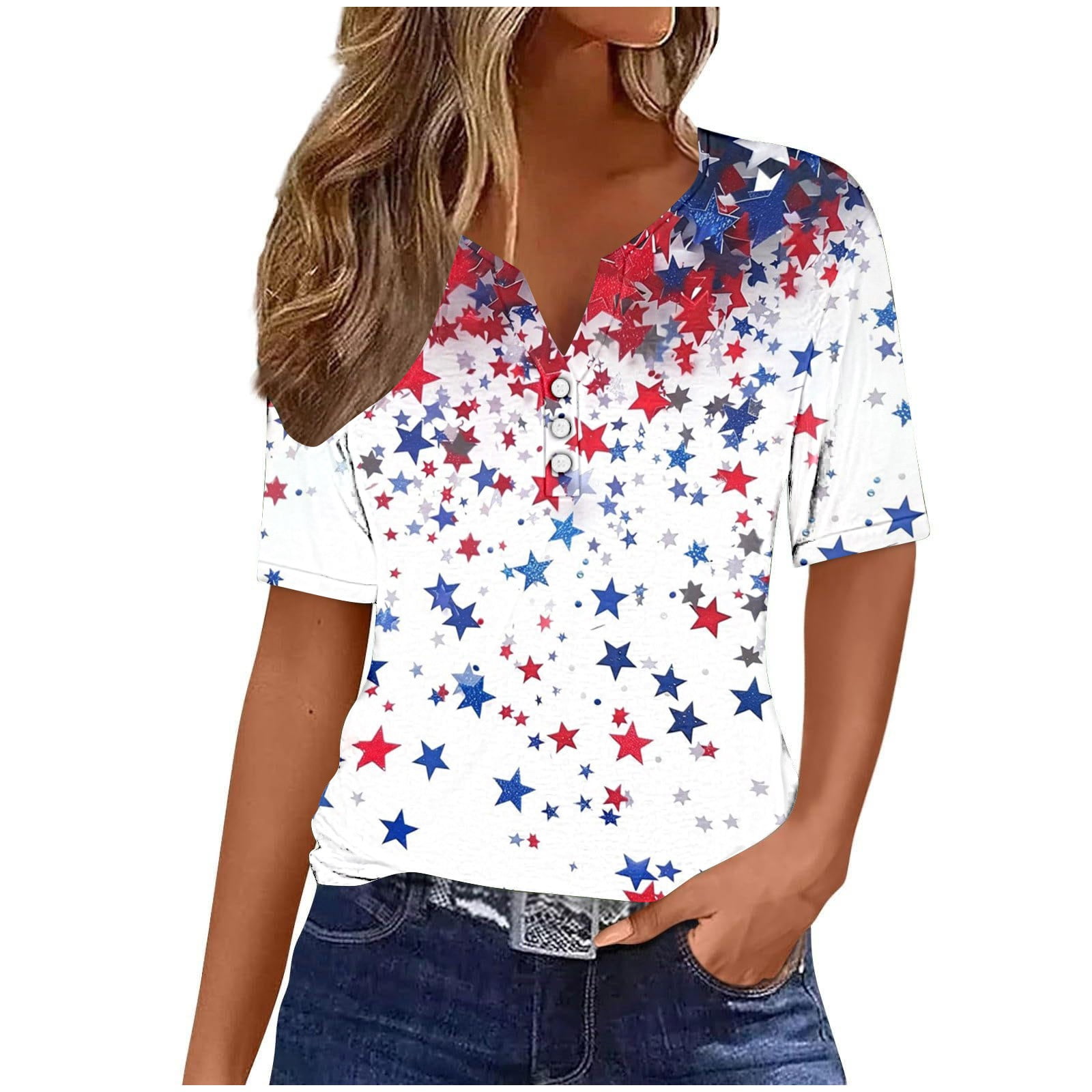 Clean 4Th Of July Shirts Women Henley Neck Button Down Shirt Short ...