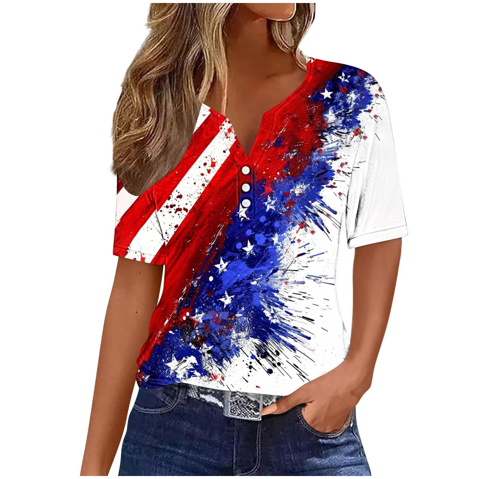 Clean 4Th Of July Shirts Women Henley Neck Button Down Shirt Short ...