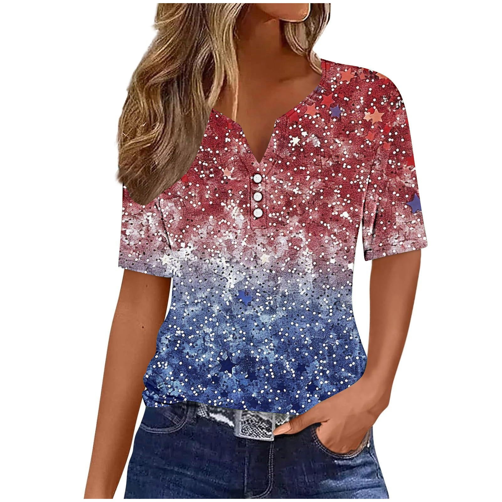 Clean 4Th Of July Shirts Women Henley Neck Button Down Shirt Short ...