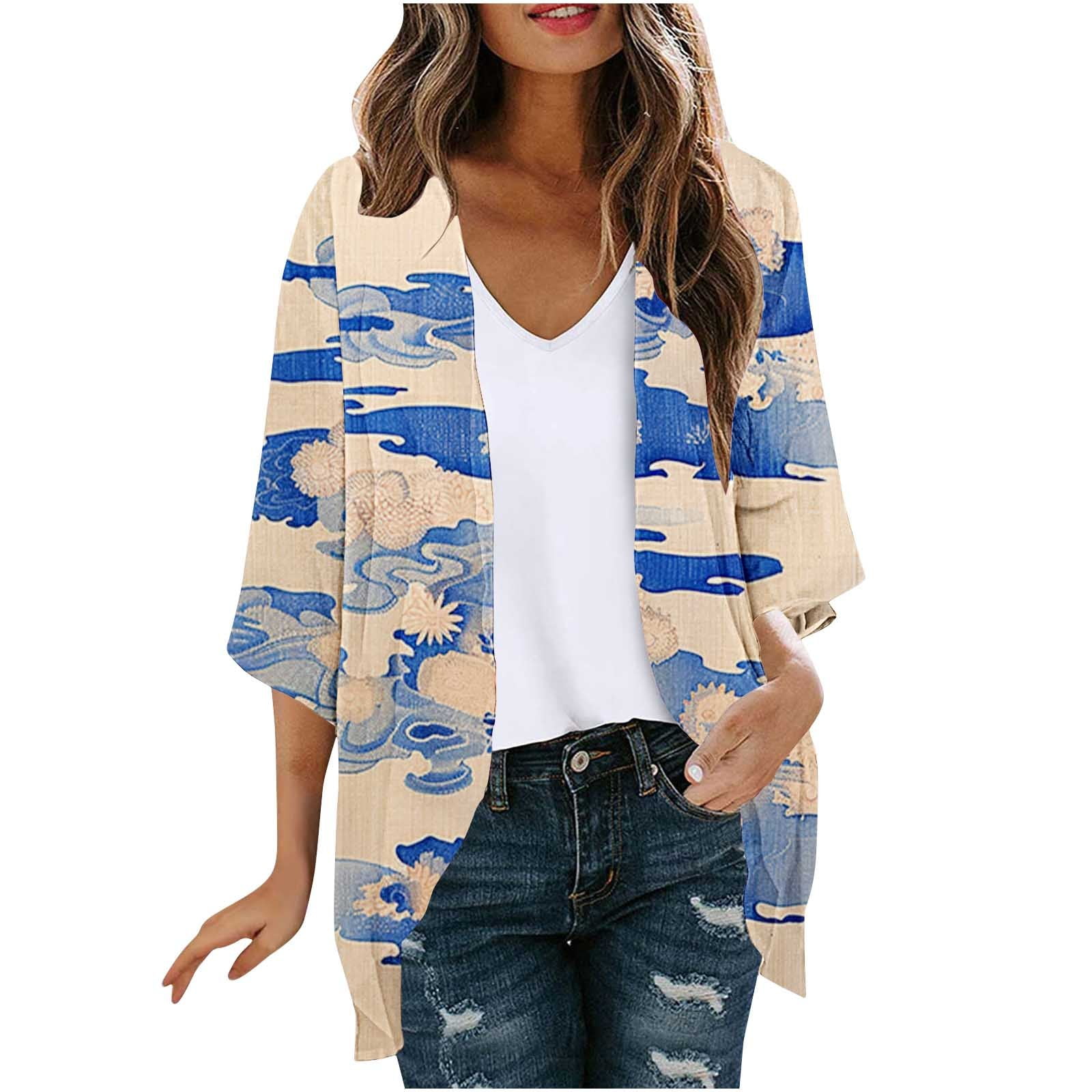Clean Beach Cardigan Sweaters For Women Floral Printed Tunics Tops Puff ...