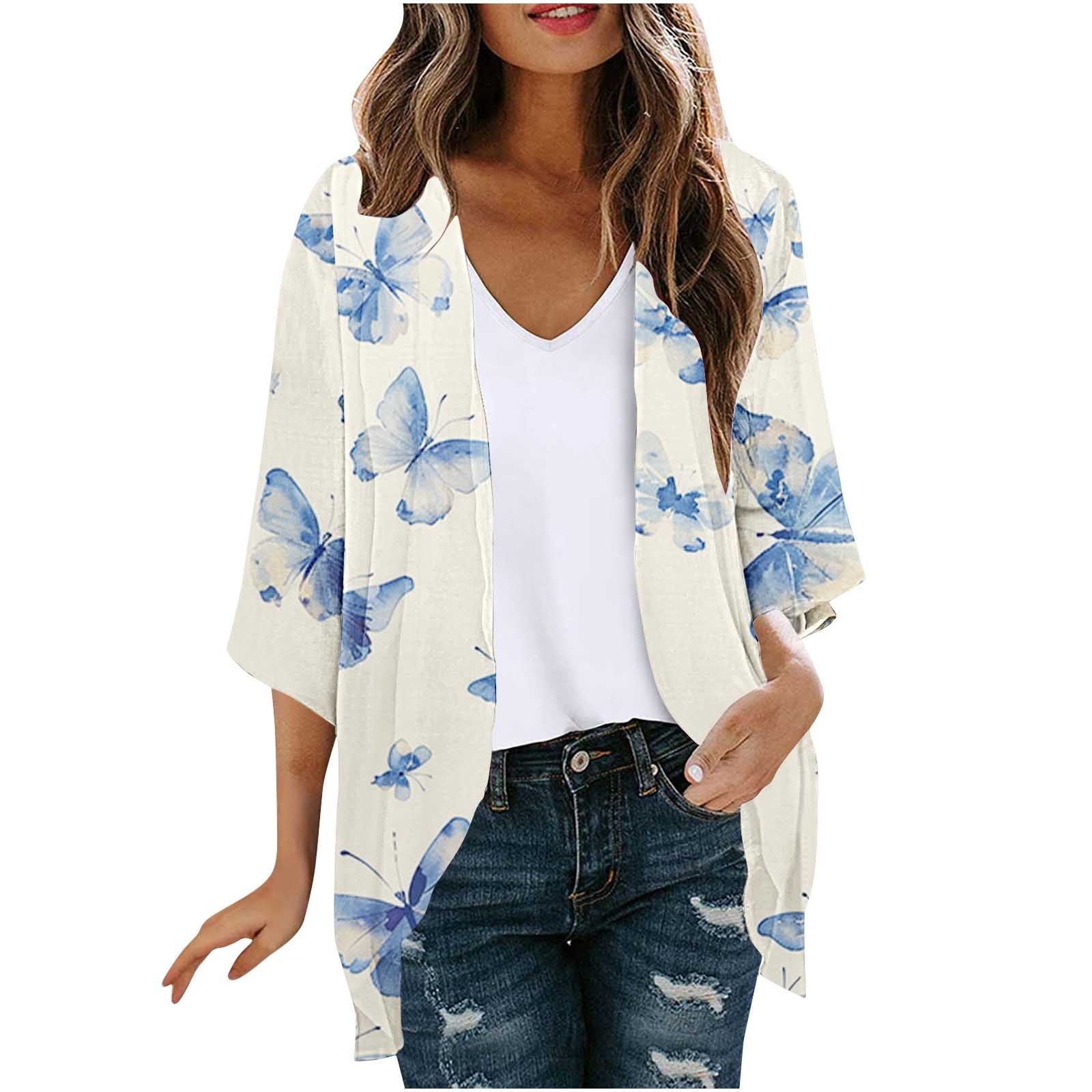 Clean Beach Cardigan Sweaters For Women Floral Printed Tunics Tops Puff ...