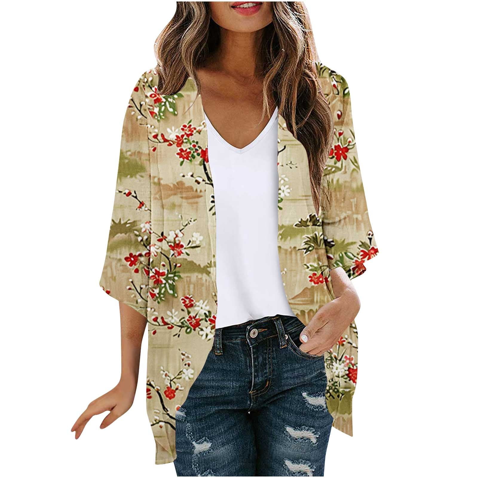 Clean Beach Cardigan Sweaters For Women Floral Printed Tunics Tops Puff ...