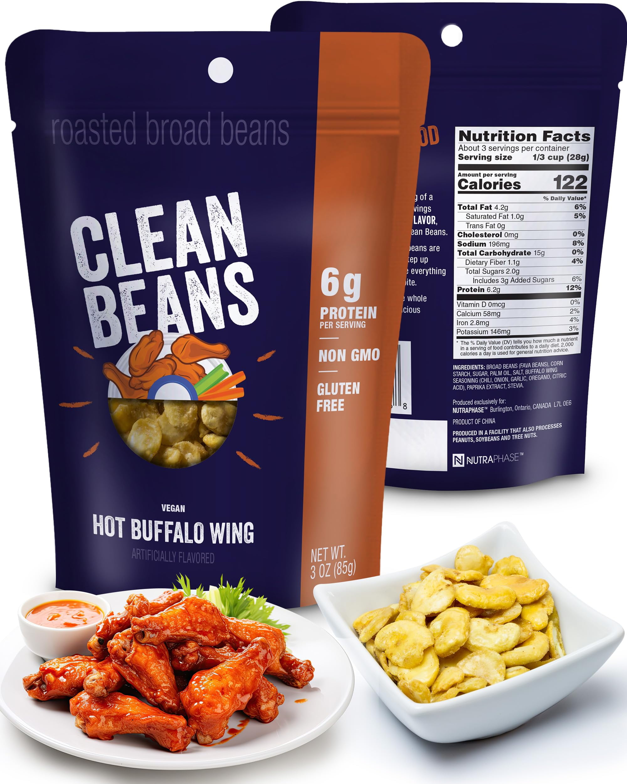 Clean TMH1 Beans Broad Beans Snack - Hot Buffalo Wing Flavor, 6g Protein, Low Sugar, Non-GMO ...