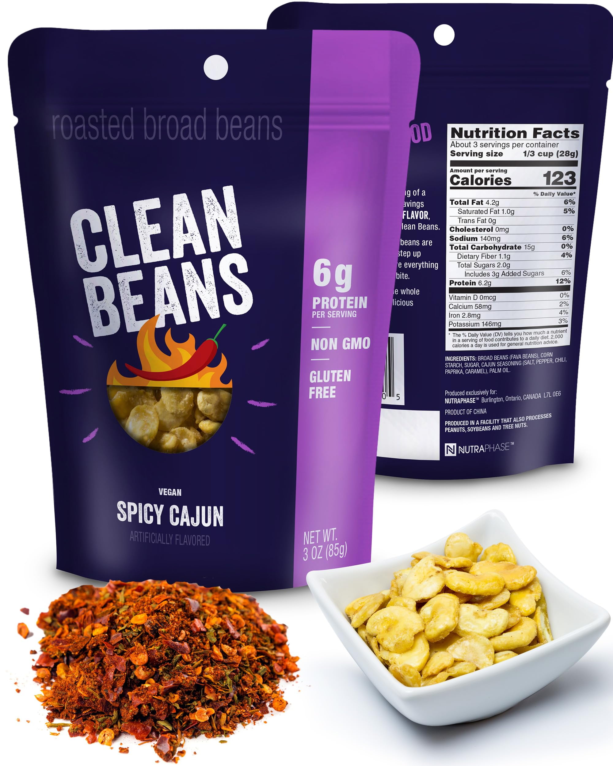 Clean Beans Broad Beans OIF8 Snack - Spicy Cajun Flavor, 6g Protein ...