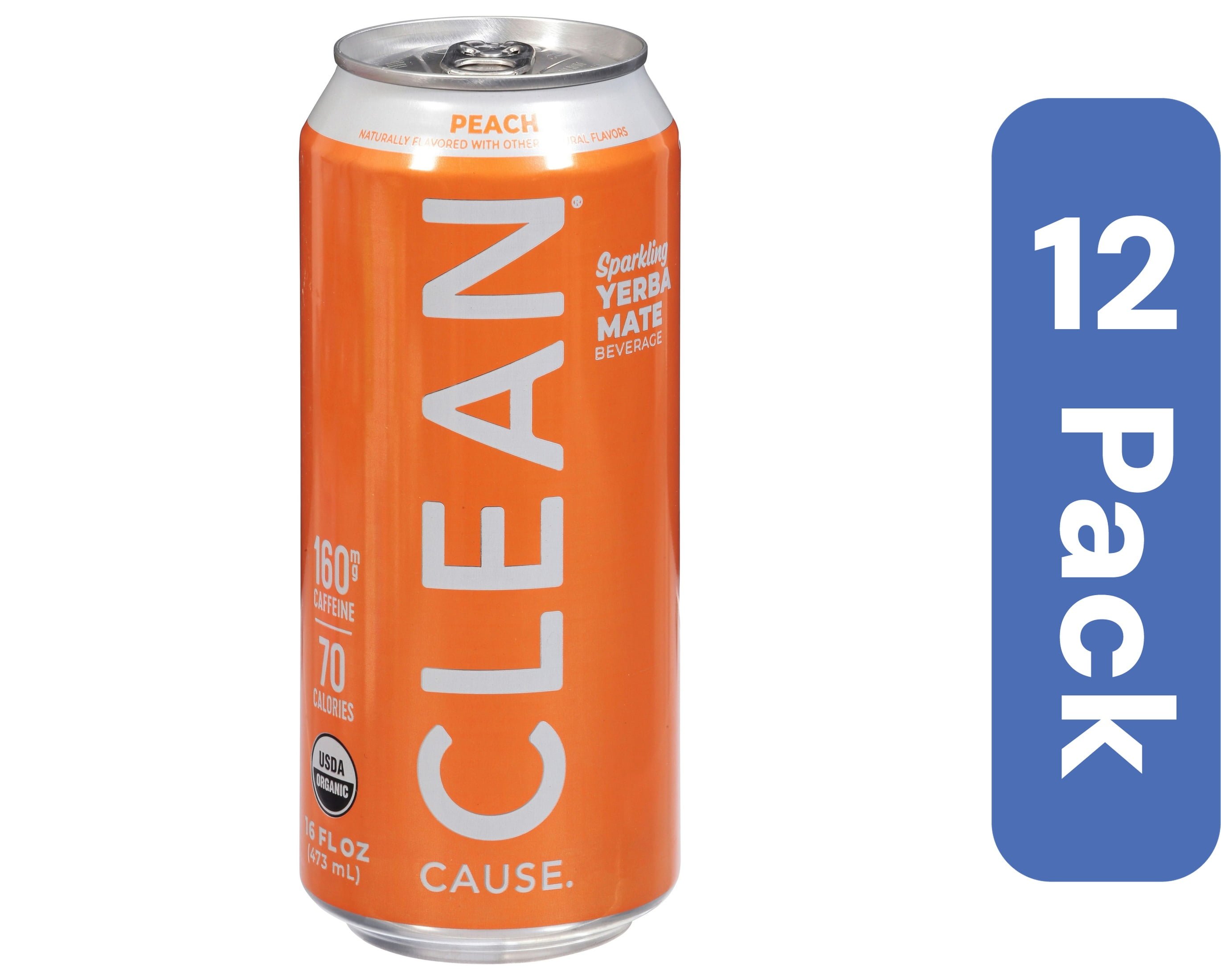 Clean Cause Tea Yerba Mate Sparkling Peach Organic 16 fl oz (Pack Of 12 ...