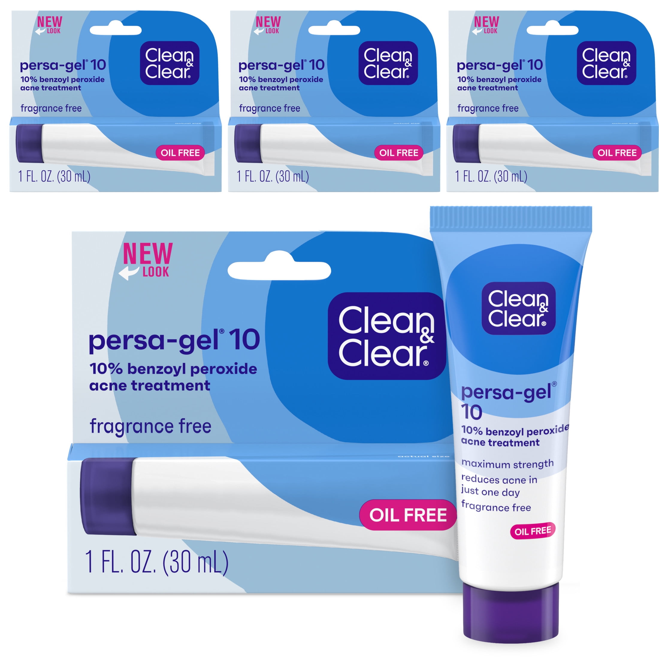 Clean & Clear Persa-Gel 10 Acne Gel, 10% Benzoyl Peroxide, 4 x 1 fl. oz - Walmart.com