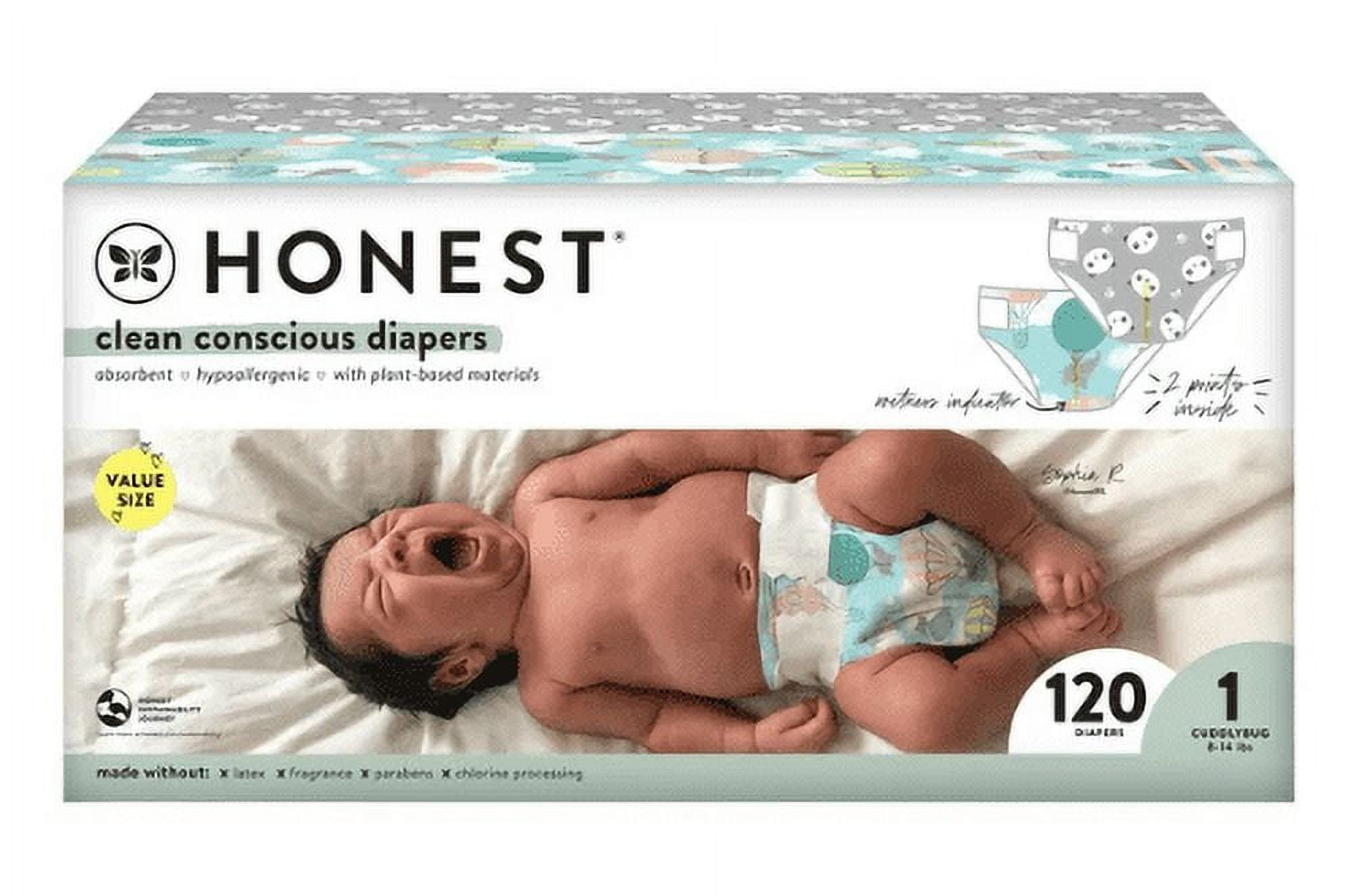 Honest Company Size 1 Baby Diapers, Clean Conscious, 120 ct, Disposable ...