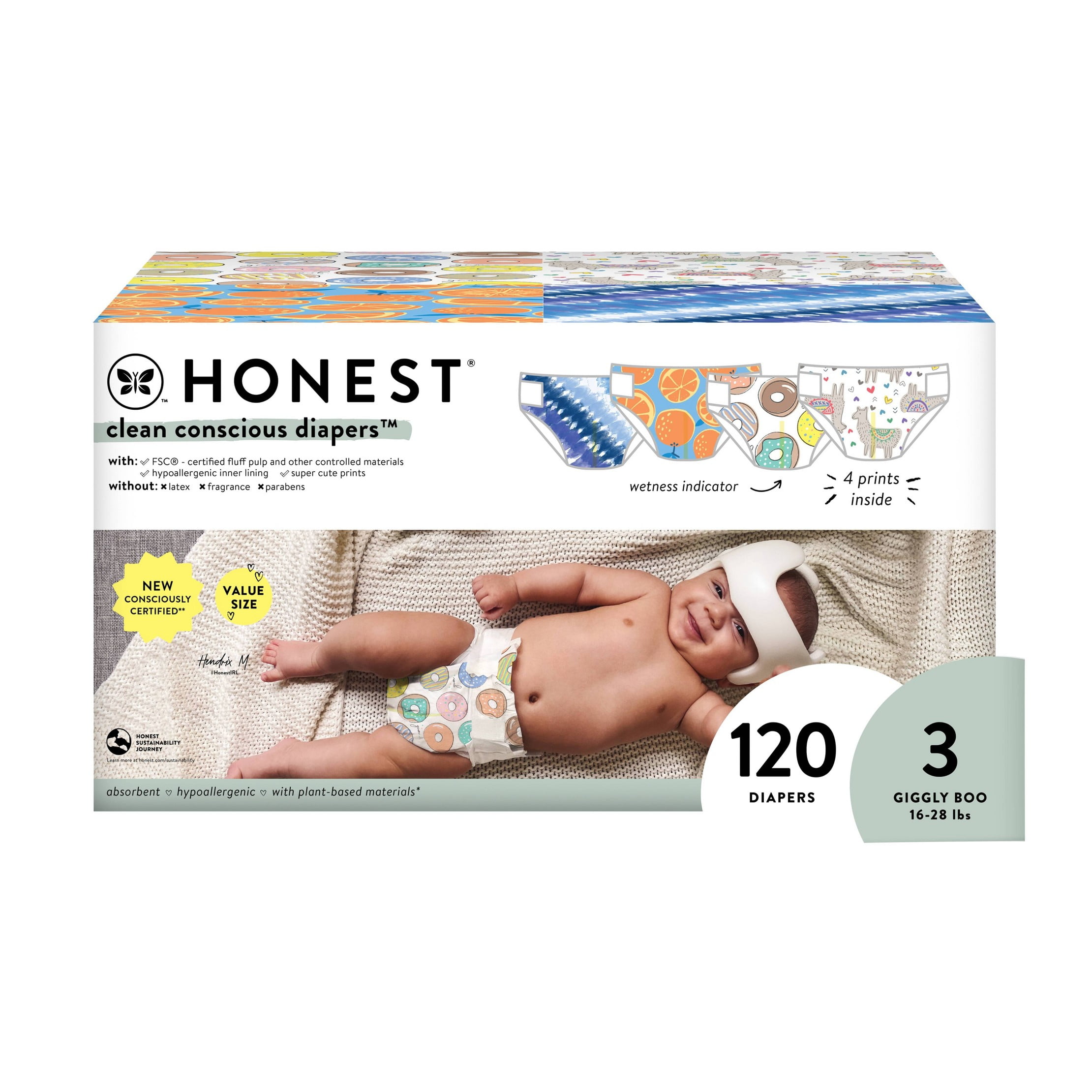 Clean Conscious Disposable Diapers - Four Print Pack - Size 3 - 120ct ...