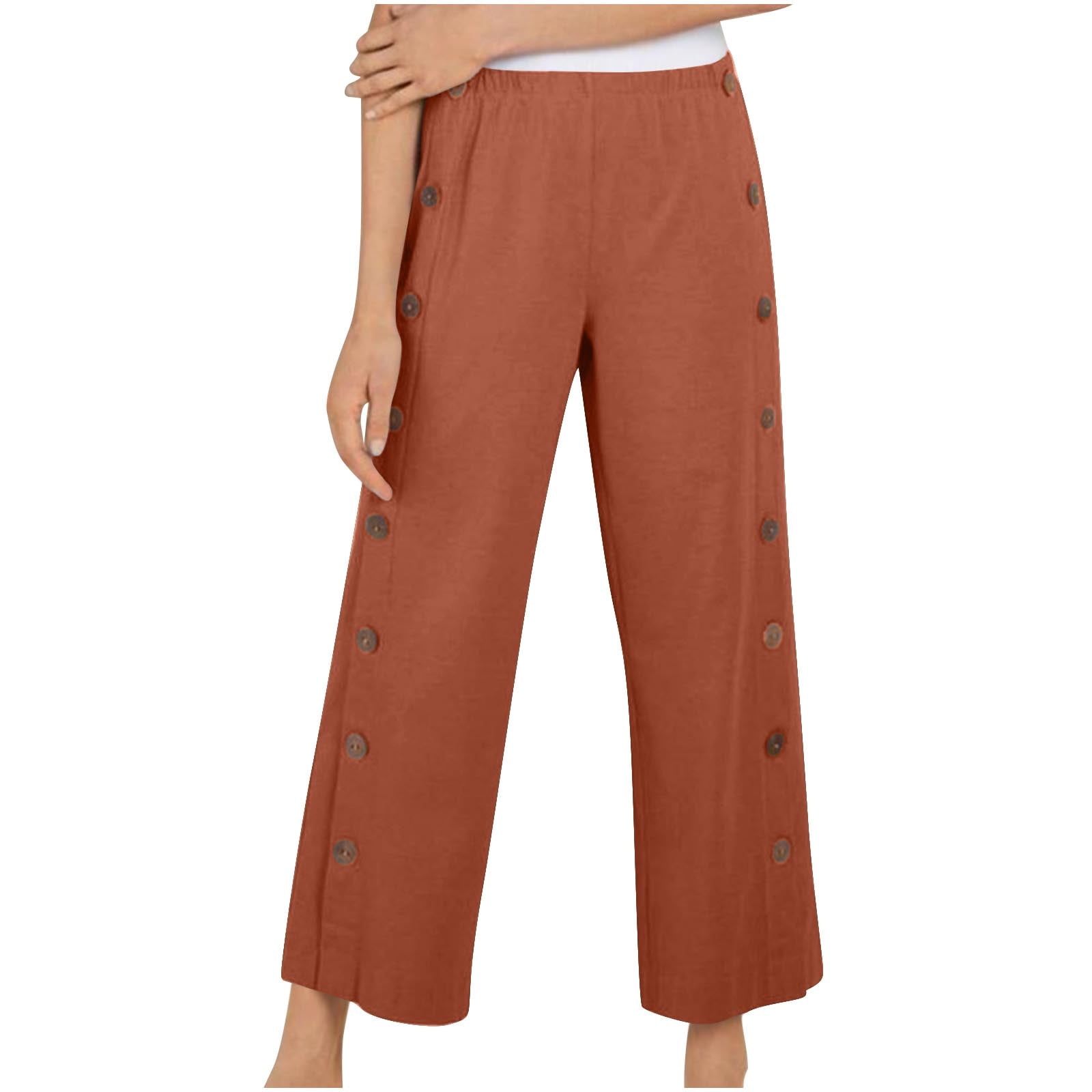 Clean Cotton Linen Capri Pants for Women Elastic Waisted Palazzo Pants ...