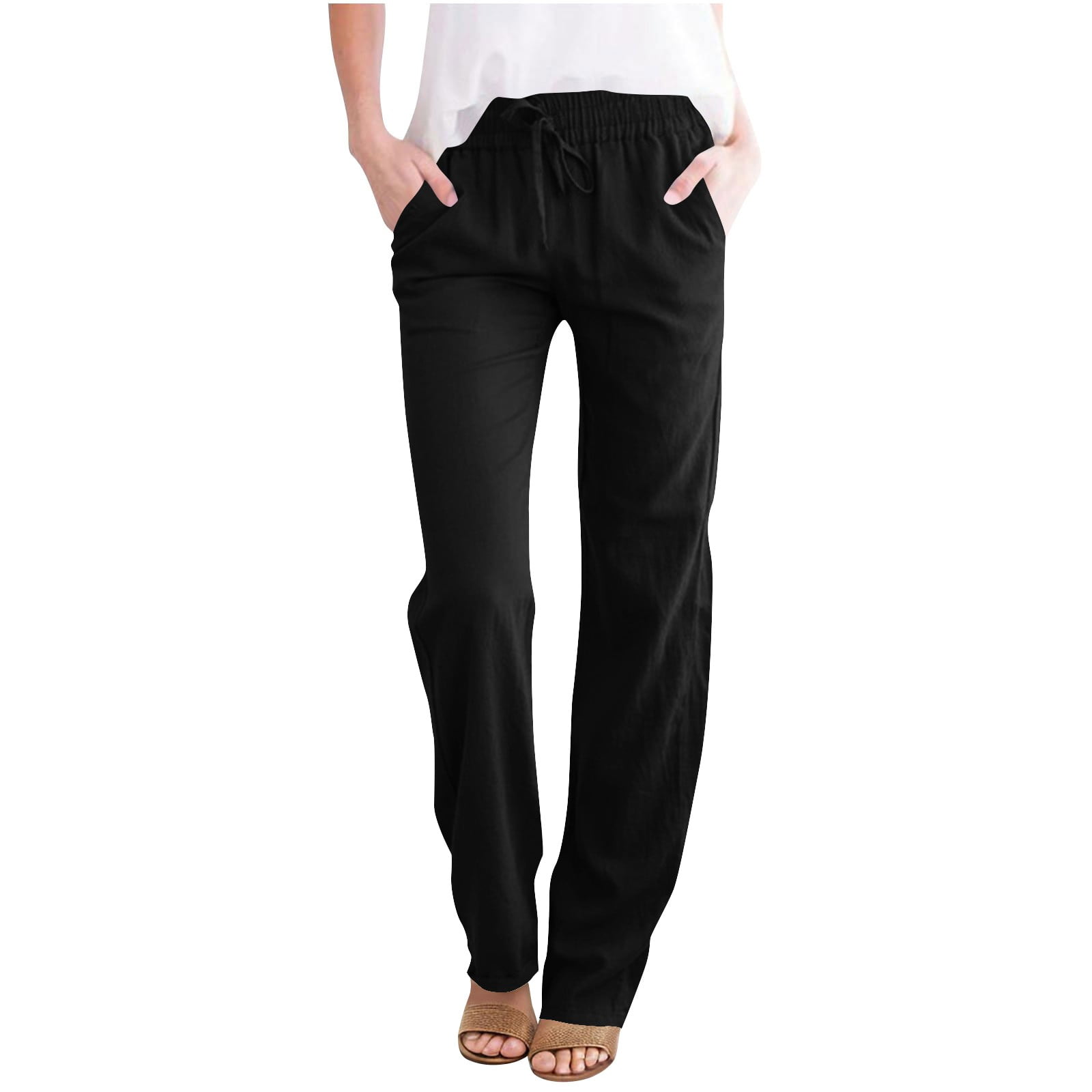 Clean Cotton Linen Pants for Women Plain High Waisted Trousers ...