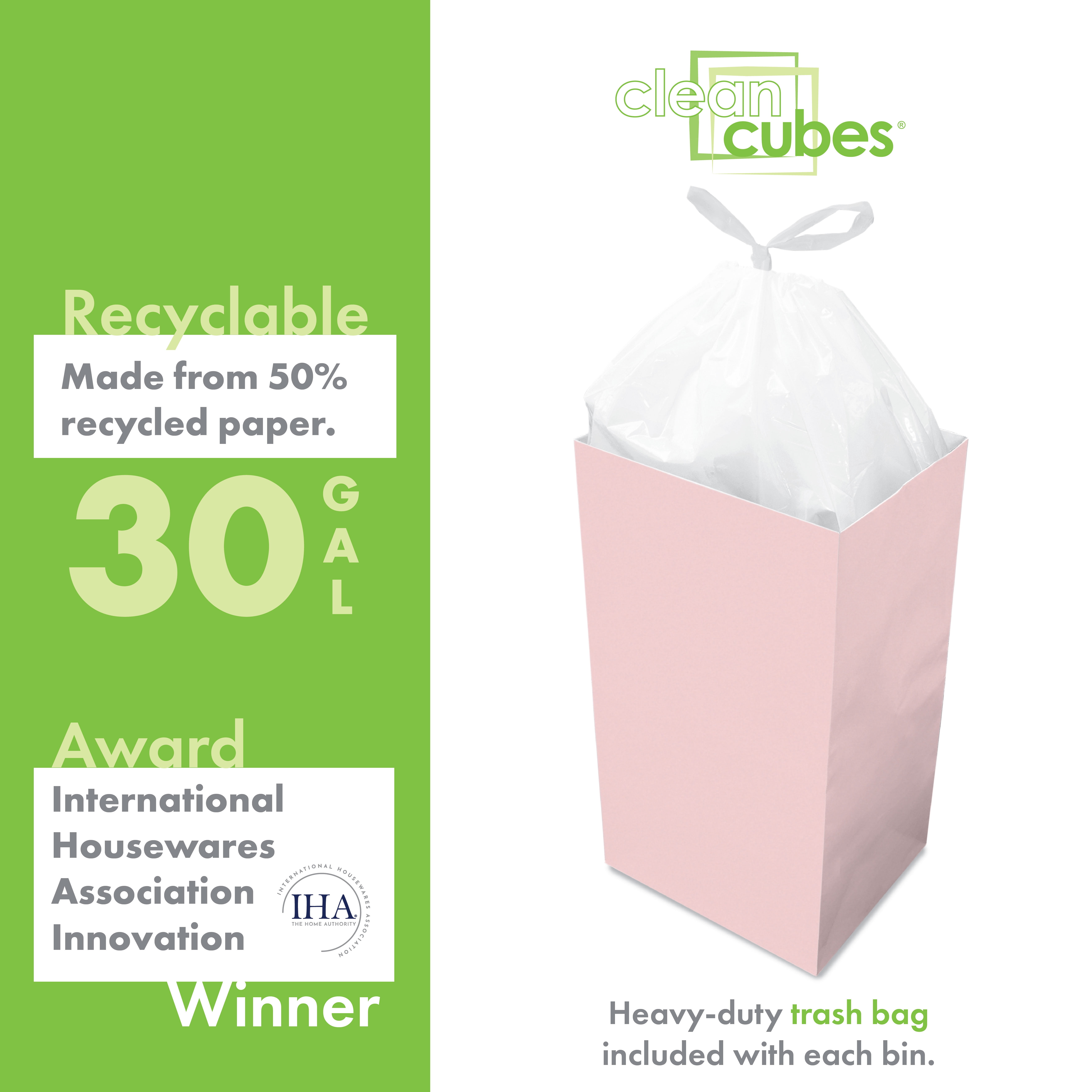 Clean Cubes 30 Gallon Disposable Trash Cans (3-Pack / Reusable / Pink ...