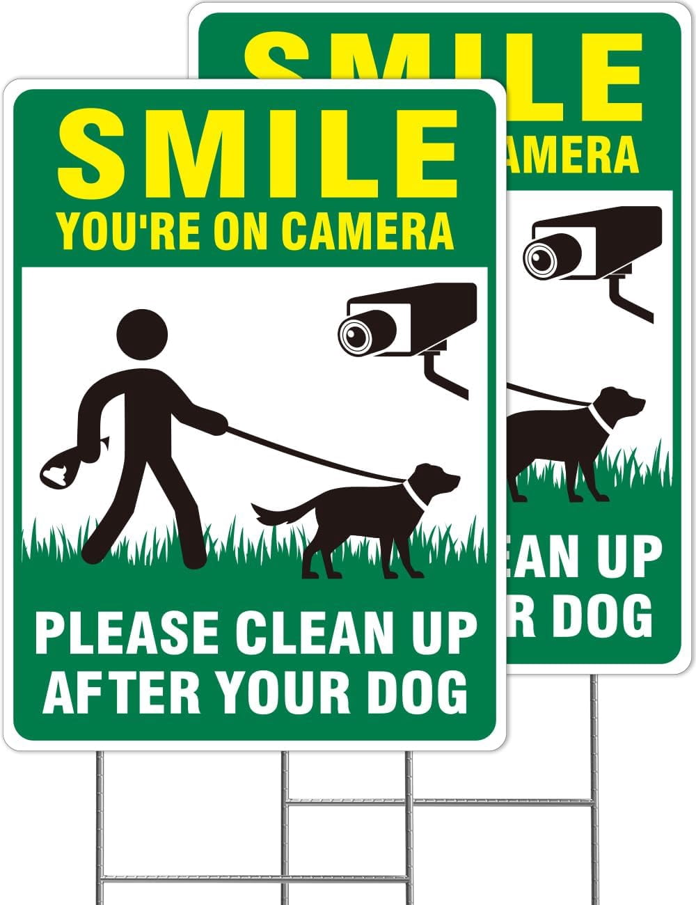 Clean UP After Your Dog Signs, 2-Pack 13"x10" Double-Sided Pick Up ...