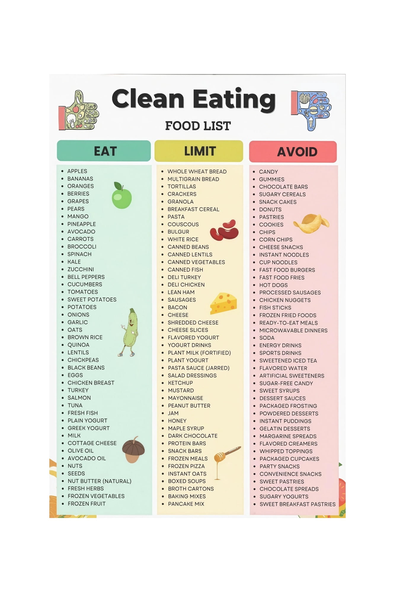 Clean Eating Grocery Guide Poster Whole Foods and Clean Food List Chart ...