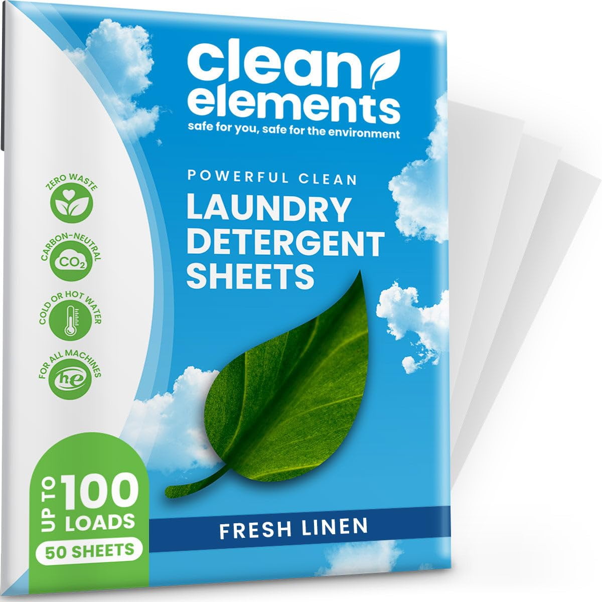 Clean Elements Laundry Detergent Sheets (100 Loads, 50 Sheet) Fresh ...
