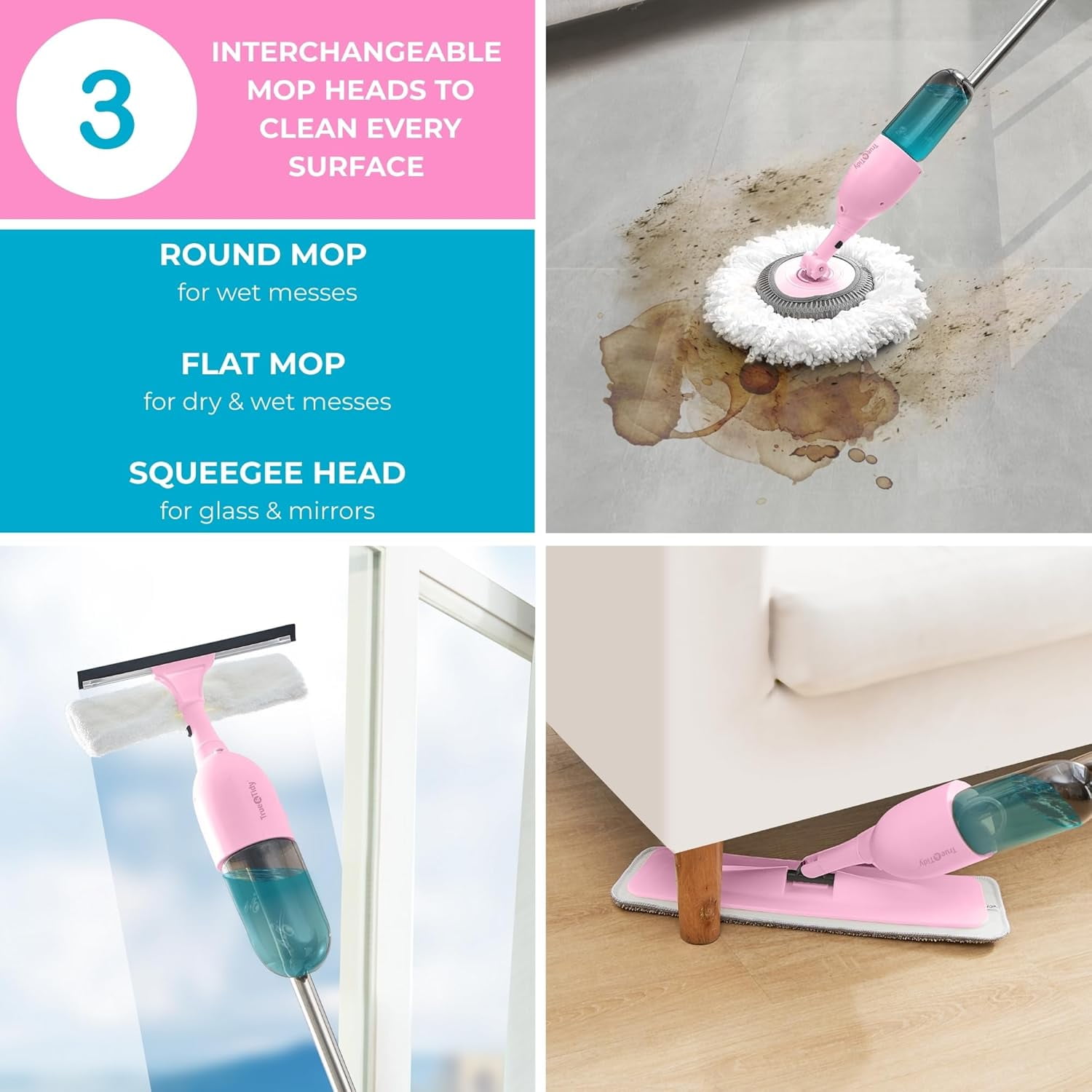 Clean Everywhere Spray Mop Kit with 3 Interchangeable Heads and ...