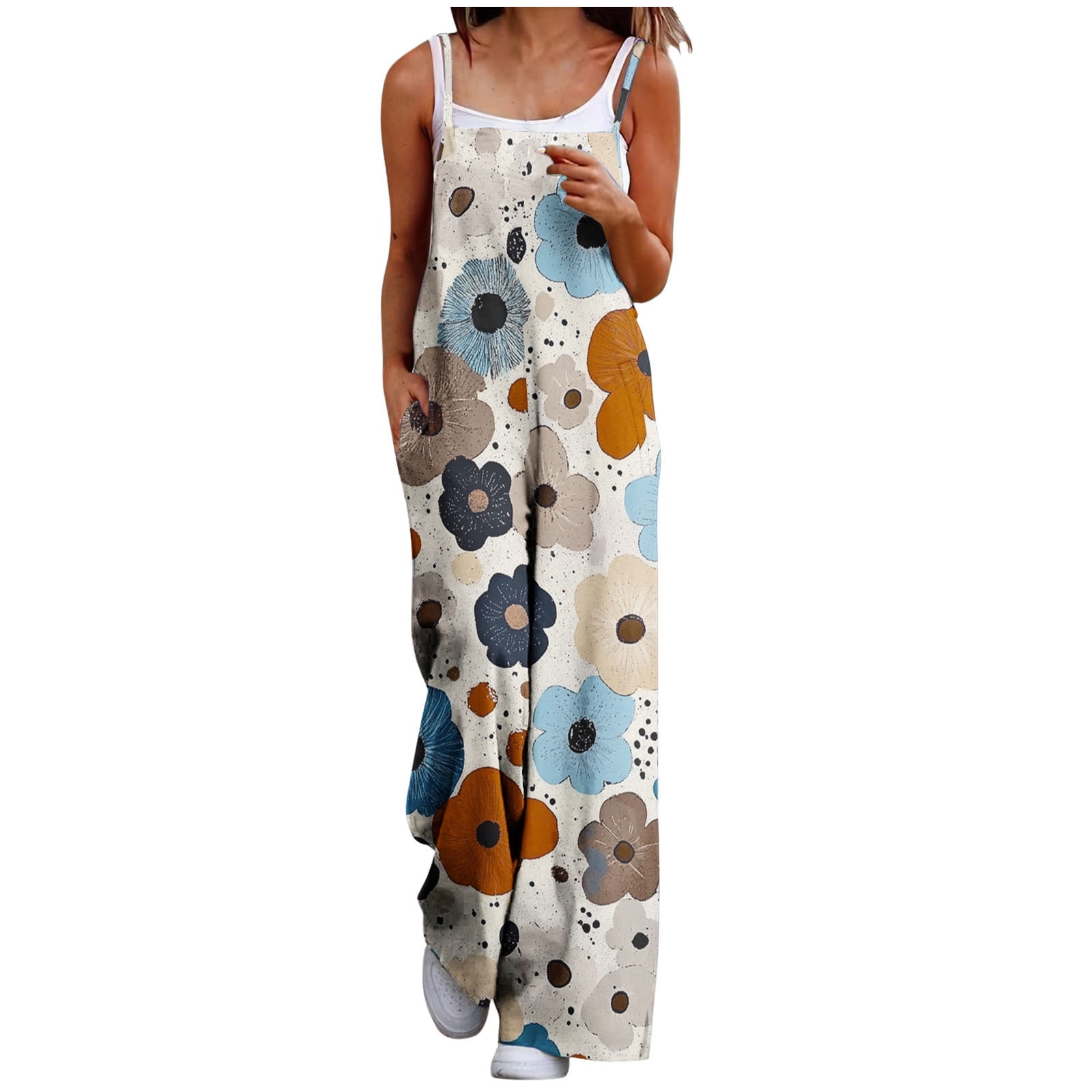 Clean Floral Boho Jumpsuits for Women Wide Leg Overalls Baggy Beach ...