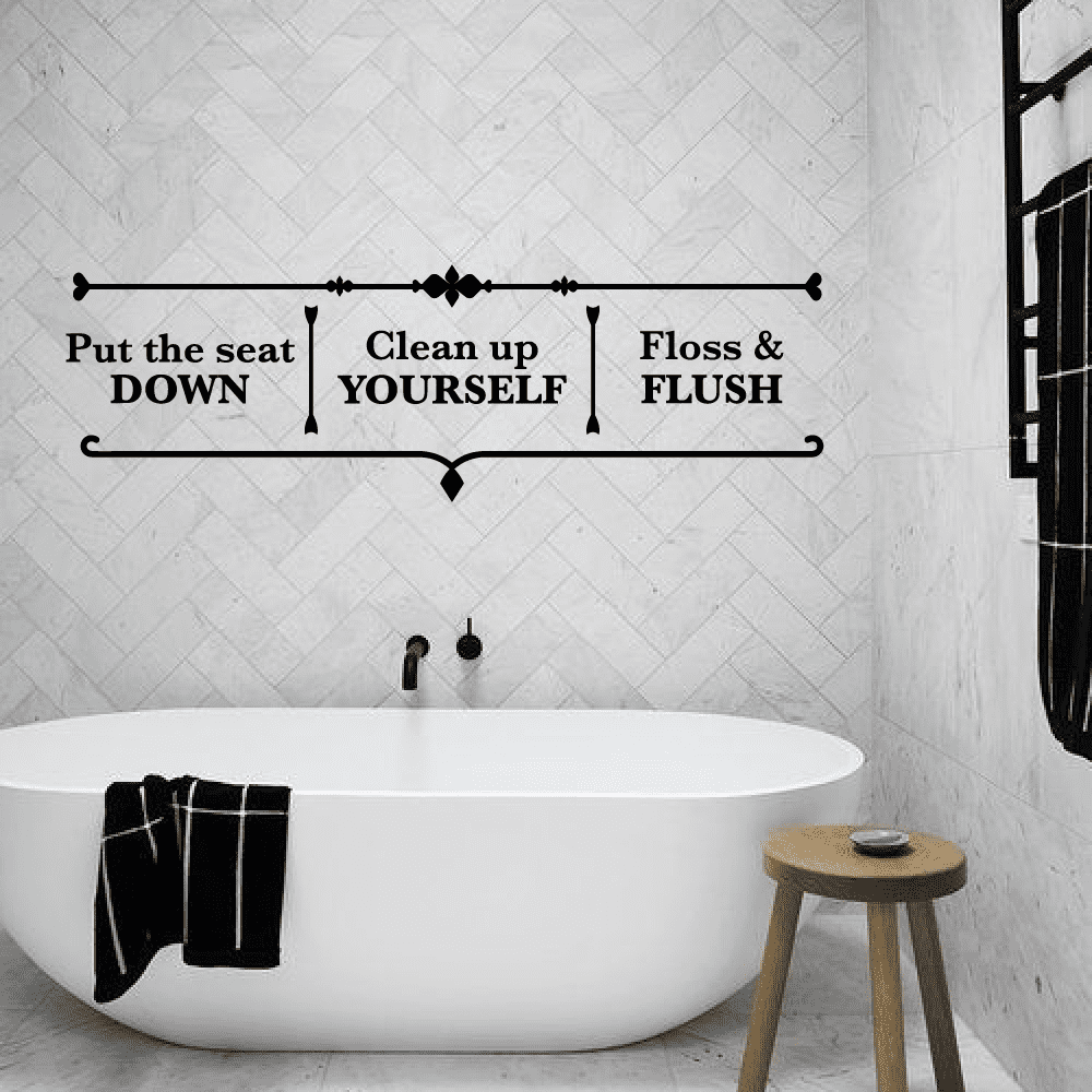 Clean Up Yourself Floss & Flush Bathroom Rules Toilet Rule Vinyl Wall ...