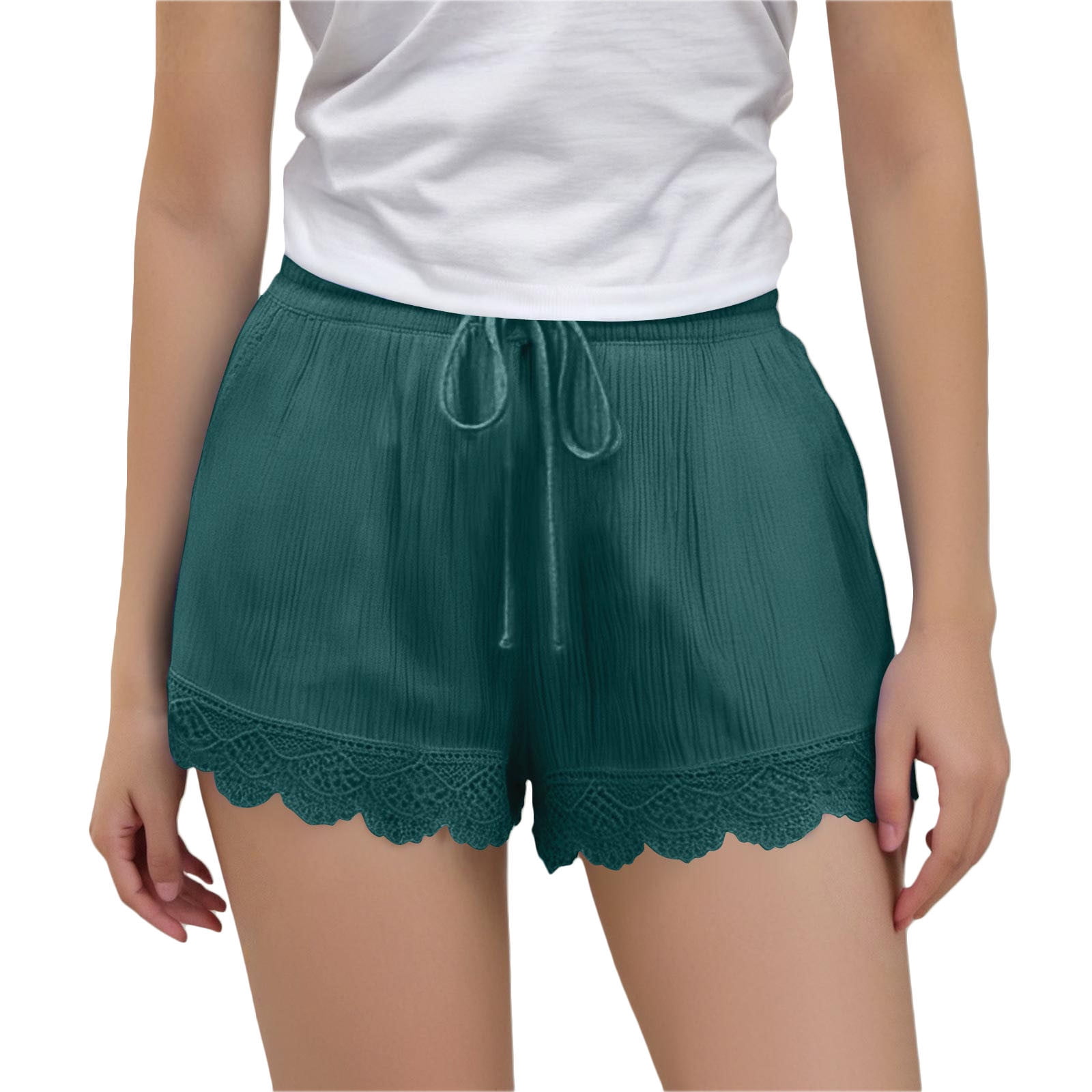 Clean Girls Linen Shorts Drawstring Elastic Waist Joggers Pants Lace ...