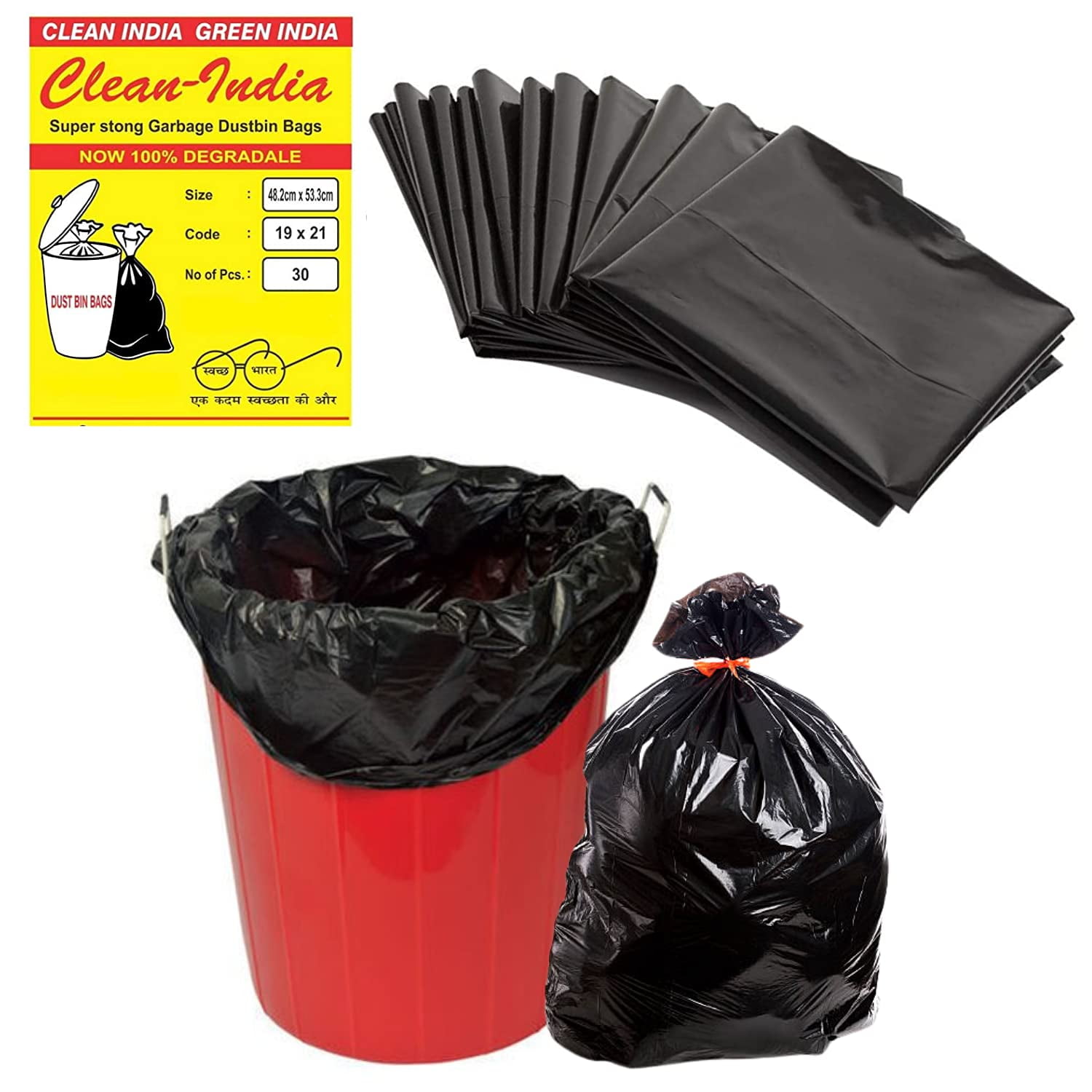 Clean India Garbage Bags Medium For Home 90 Pcs, Dustbin Bags ...