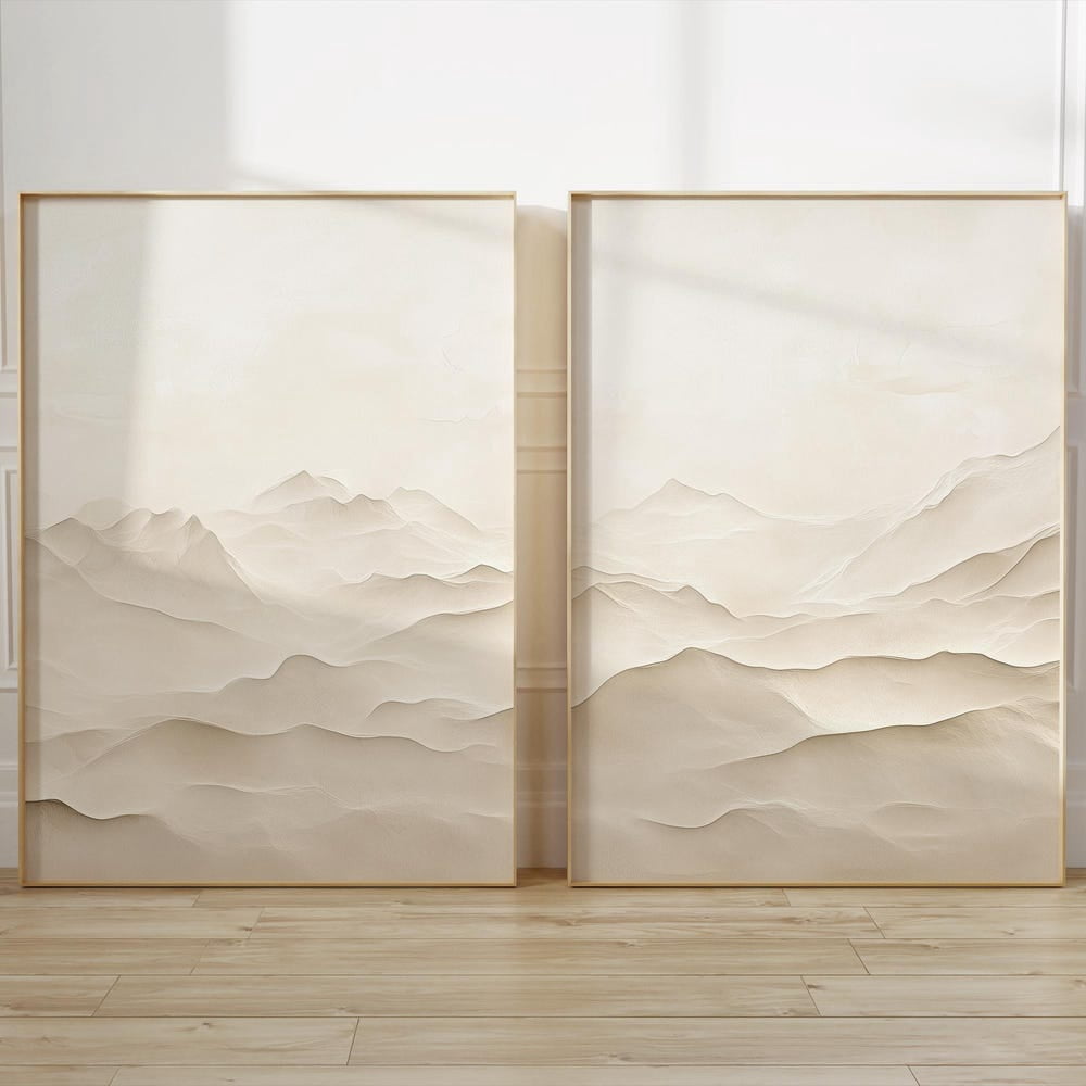 Clean Japandi Neutral Japanese Mountain Landscape Wall Art Print Set 2 ...
