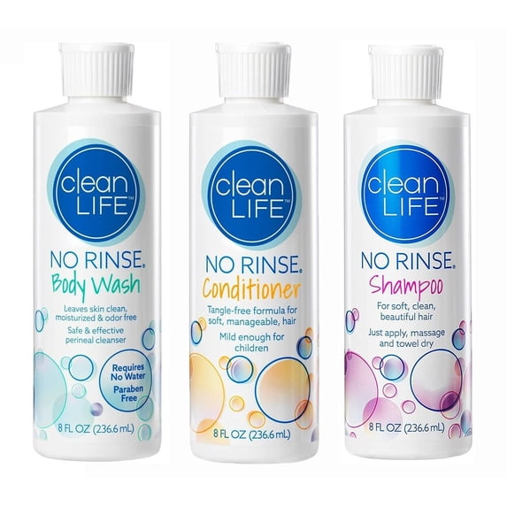 Clean Life No Rinse Body Wash, Shampoo & Conditioner 8 Fl. Oz Each ...