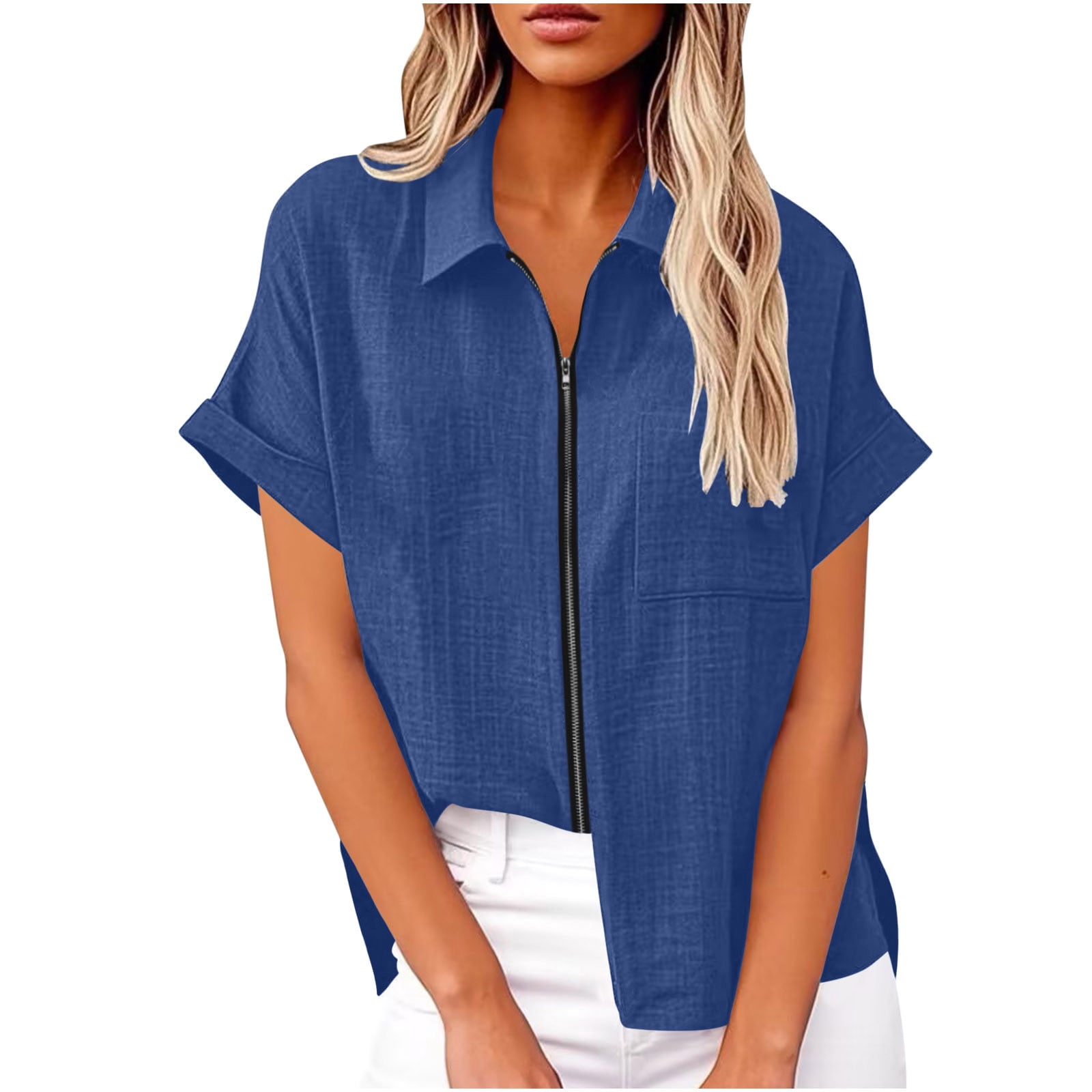 Clean Linen Shirts For Women Short Sleeve Tops Collared Shirt Basic ...