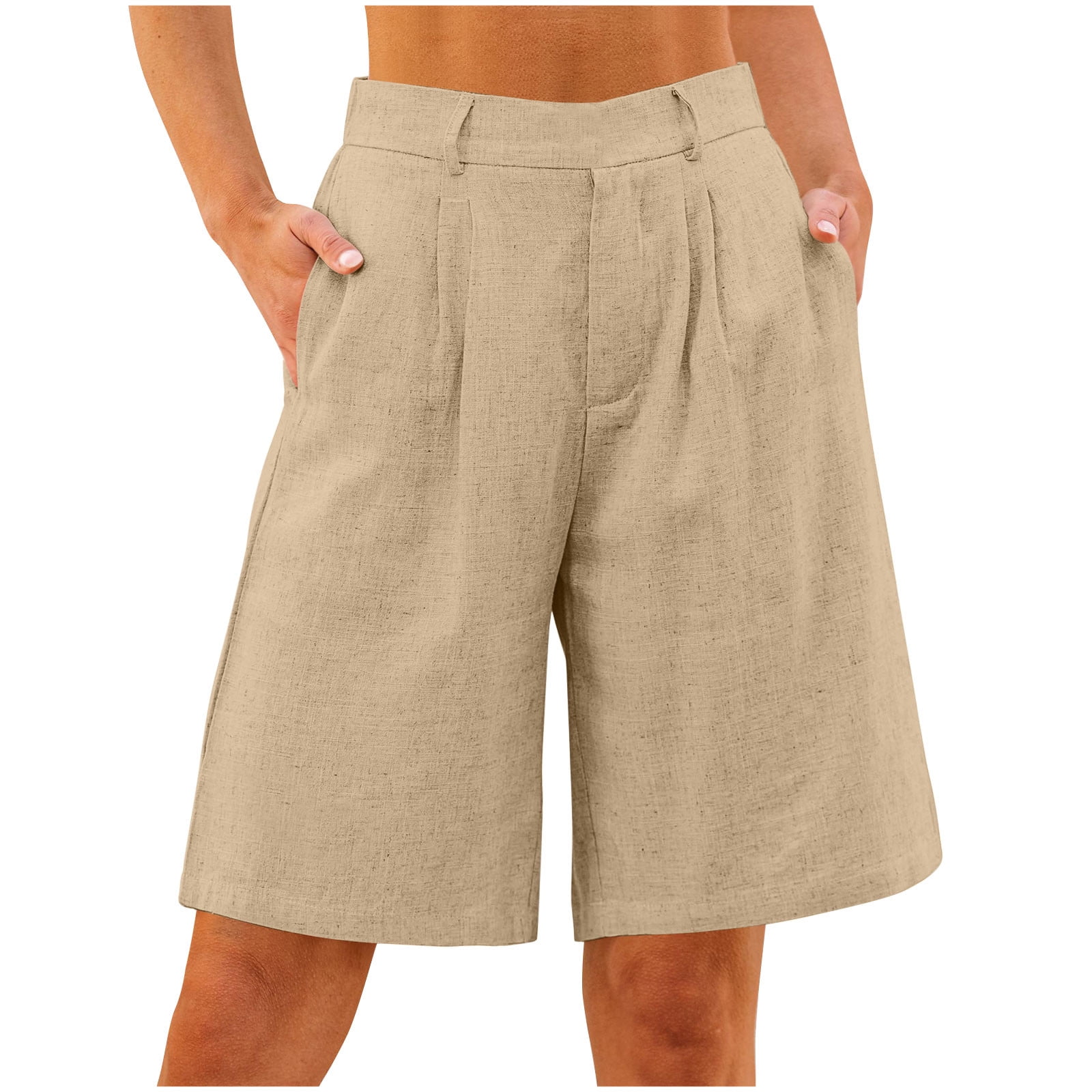 Clean Linen Shorts for Women Pure Basic Bermuda Shorts High Waisted Quick Dry Active Shorts ...