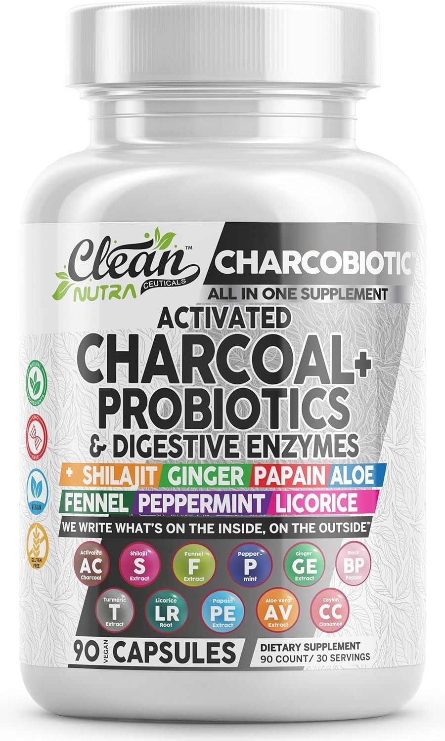 Clean Nutra Activated Charcoal Pills + Shilajit Probiotic Digestive ...