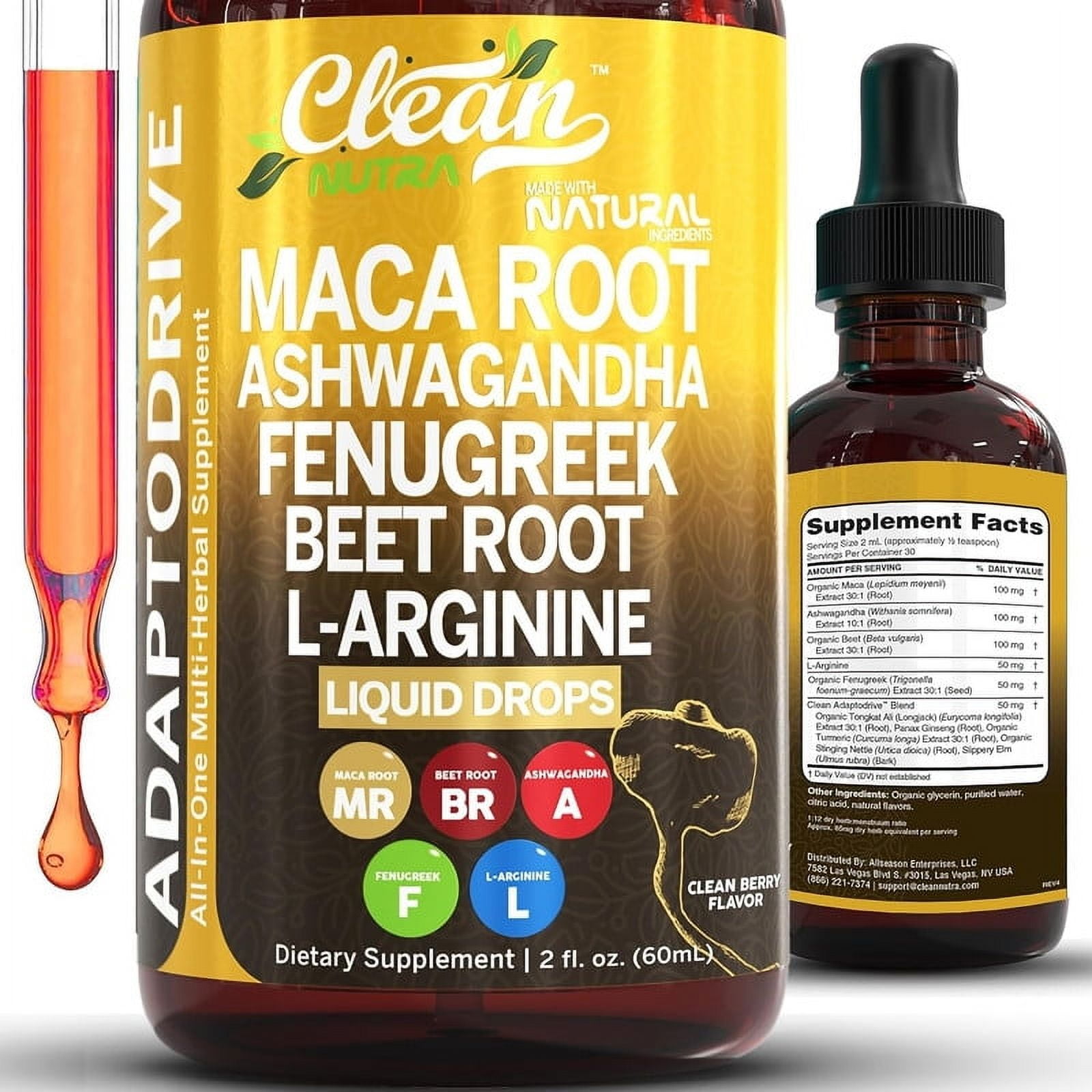 Clean Nutra Organic Maca Root Liquid Drops，L-Arginine Liquid ...