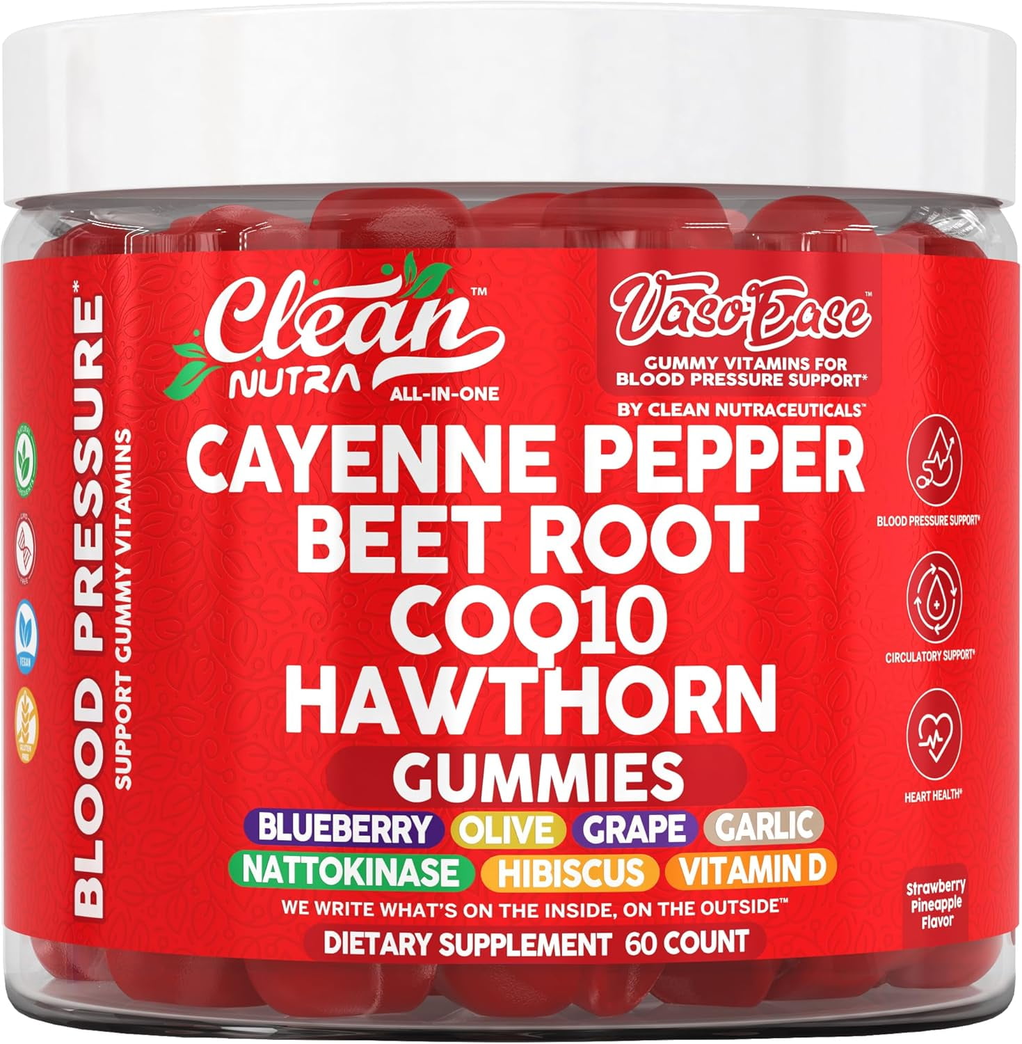 Clean Nutra VasoEase Cayenne Pepper Gummies, CoQ10, Beet Root, Hawthorn ...