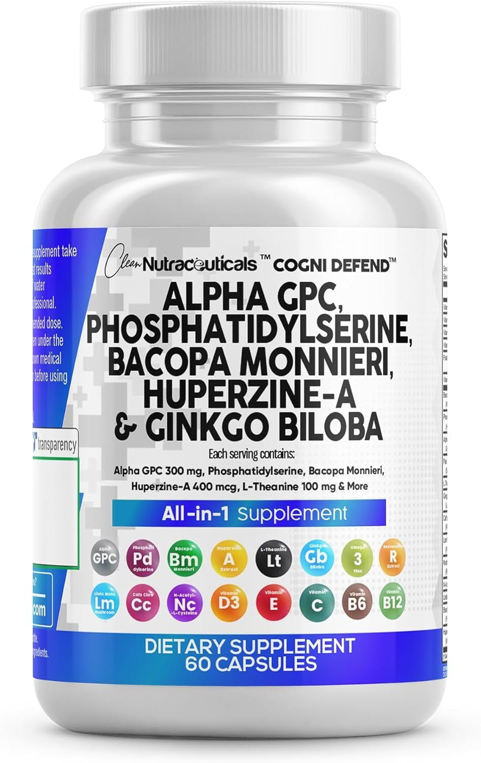 Clean Nutraceuticals Alpha GPC Choline Phosphatidylserine Bacopa ...