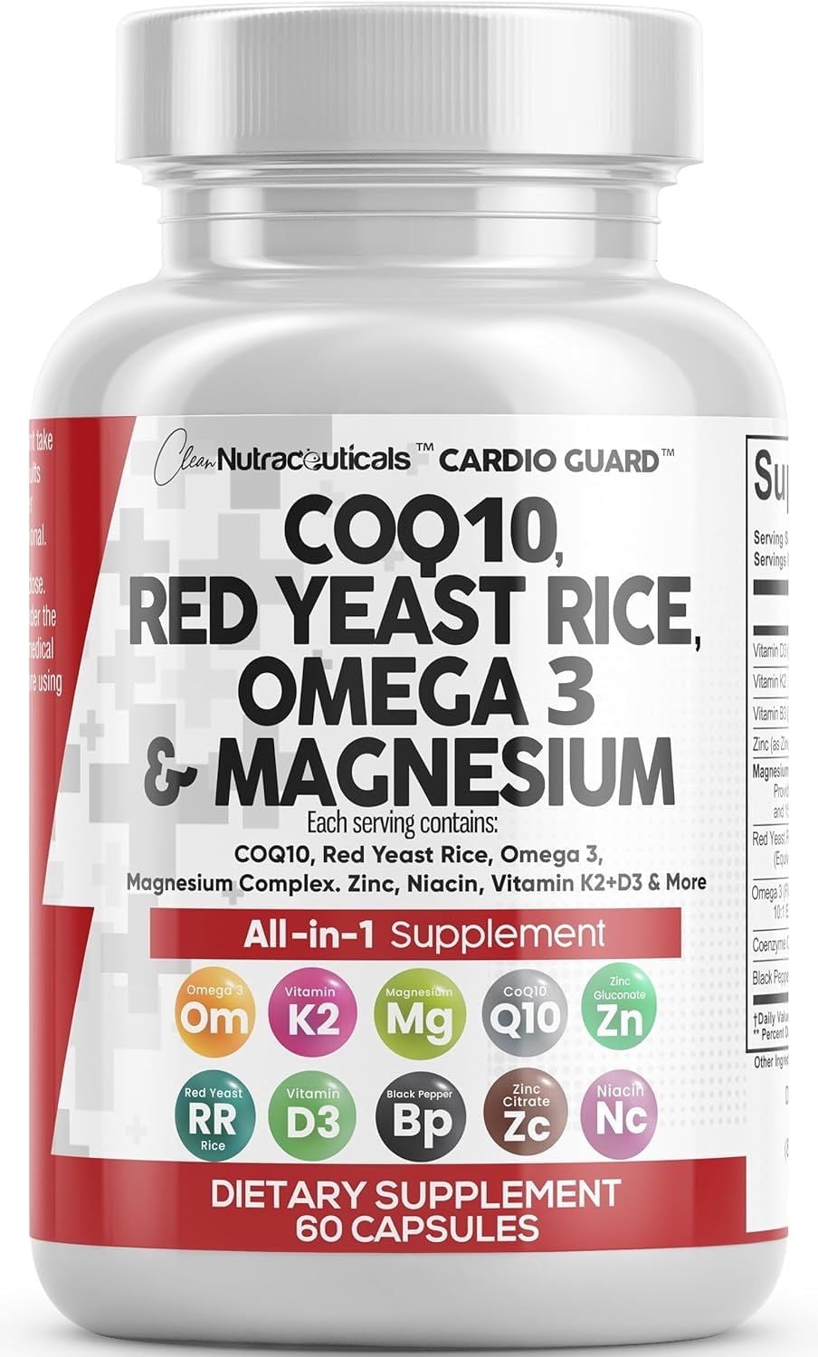 Clean Nutraceuticals CoQ10 200mg, Red Yeast Rice, Omega 3, Magnesium ...