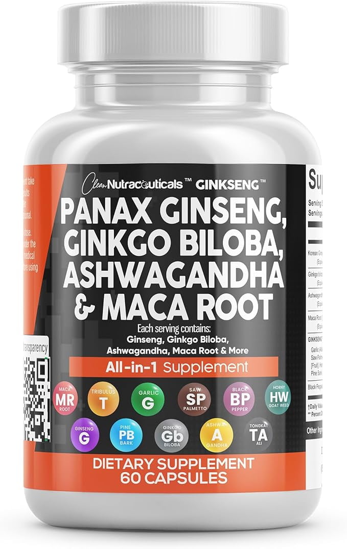 Clean Nutraceuticals Panax Ginseng Ginkgo Biloba Ashwagandha Maca Root ...