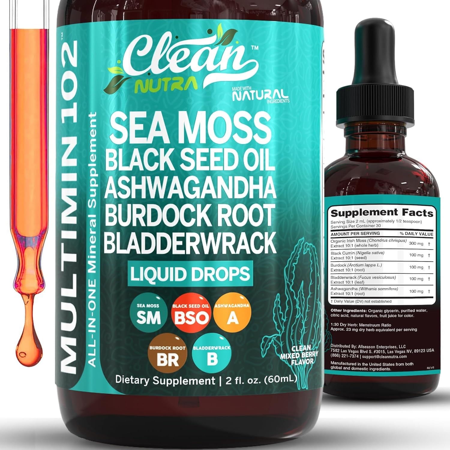 Clean Nutraceuticals Sea Moss Liquid Drops Supplement with Black Seed ...
