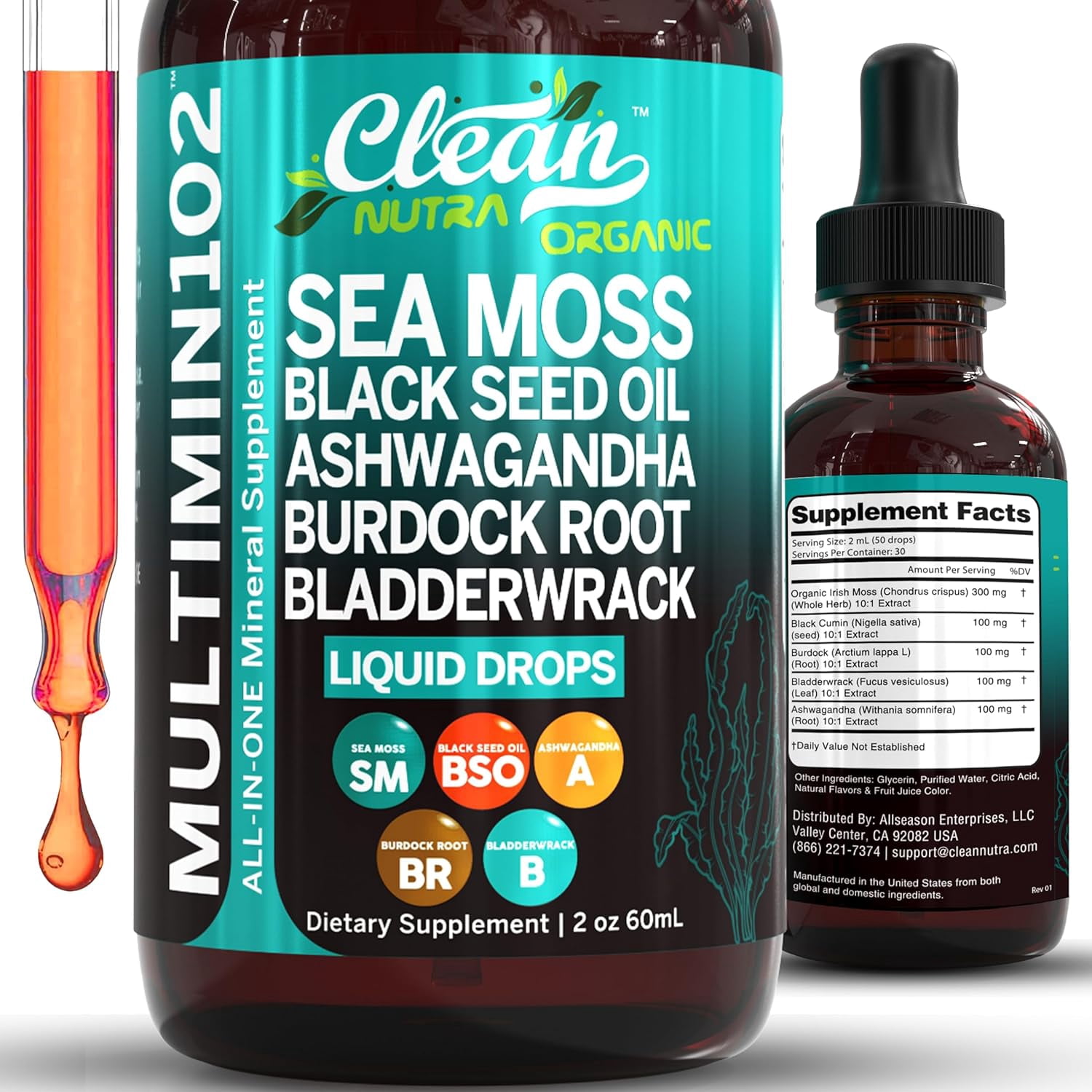 Clean Nutraceuticals Sea Moss Liquid Drops Supplement with Black Seed ...