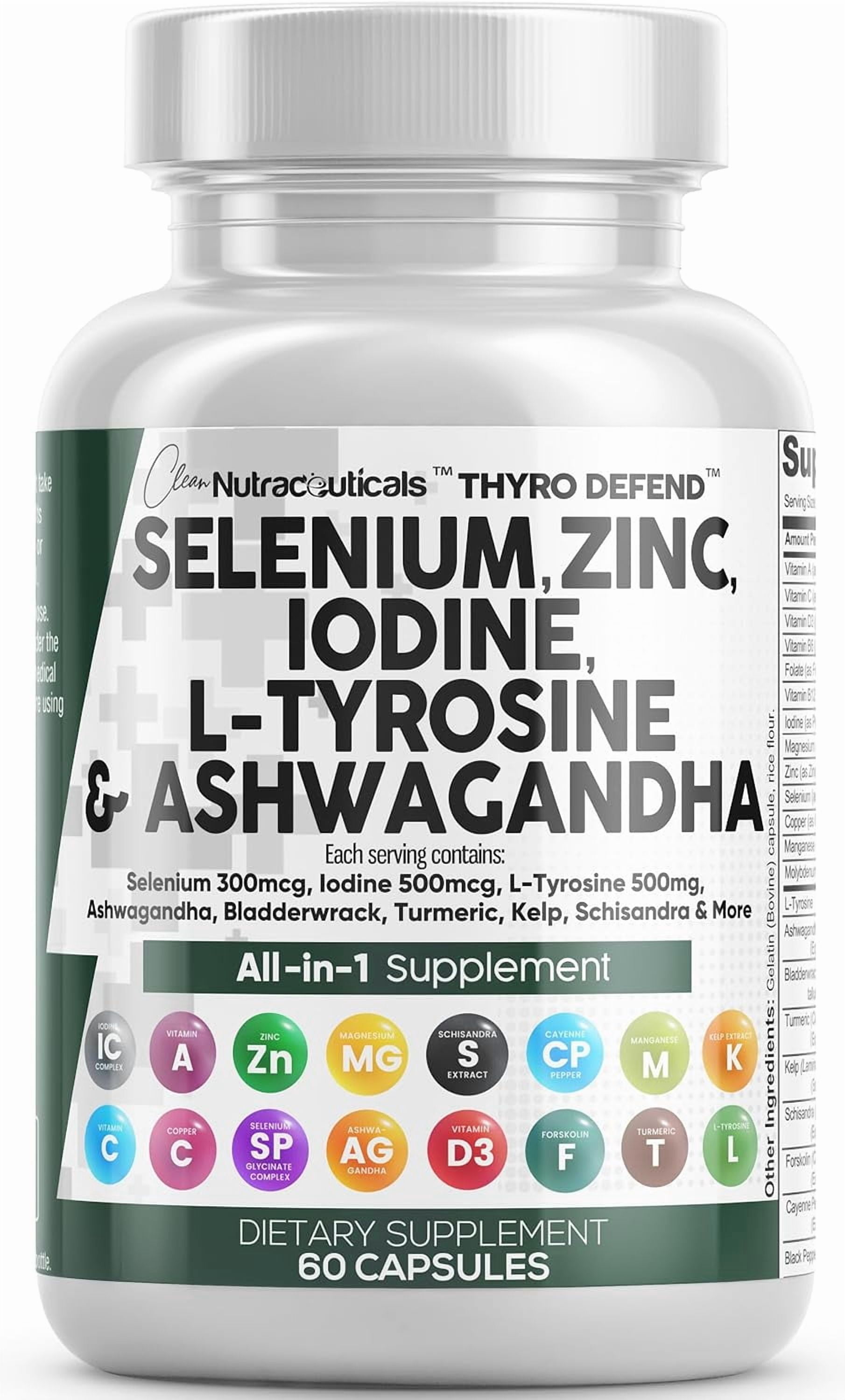 Clean Nutraceuticals Thyroid Vitamins, Selenium 300mcg, Iodine 500mcg ...