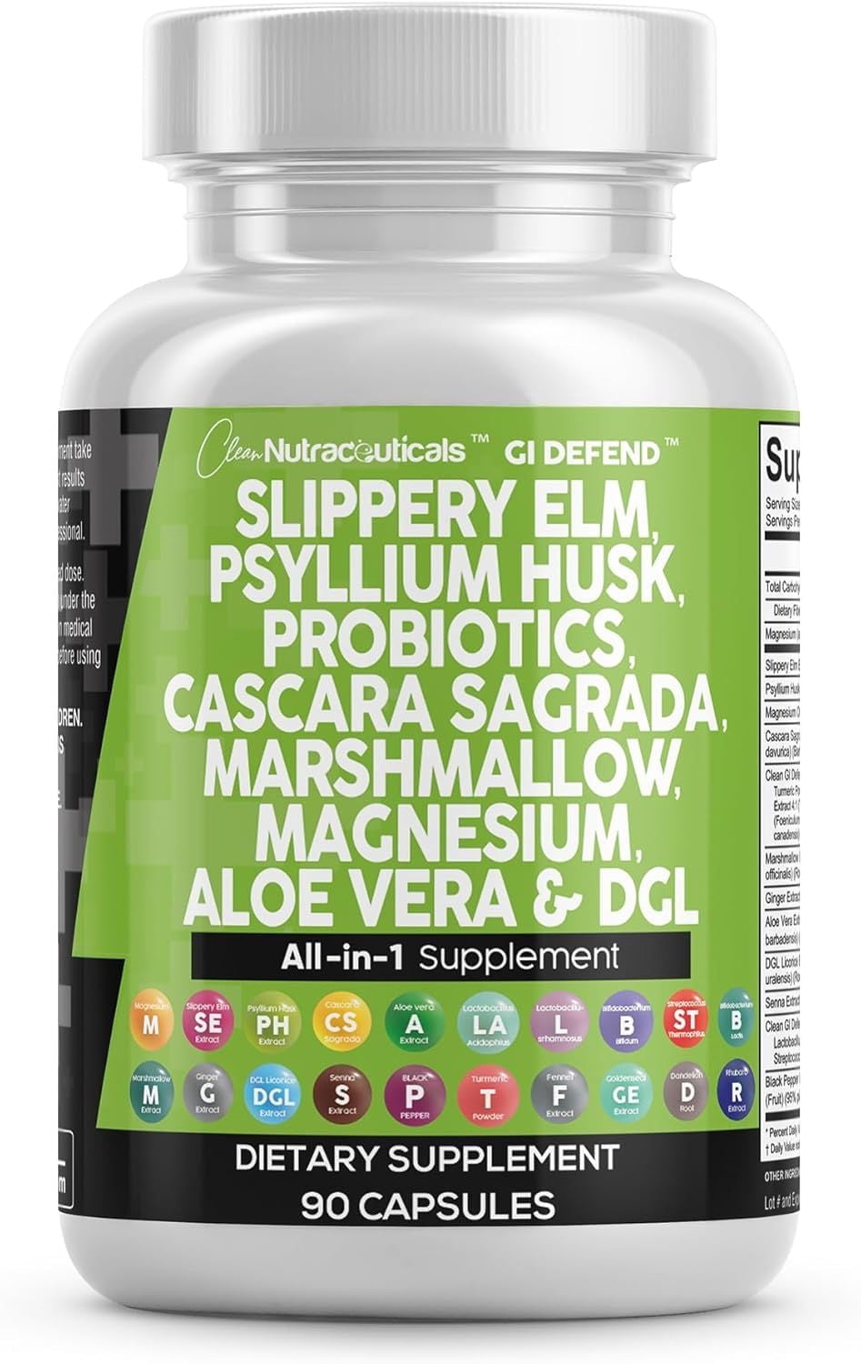 Clean Nutraceuticals Slippery Elm Psyllium Husk Pre Probiotic Digestive ...