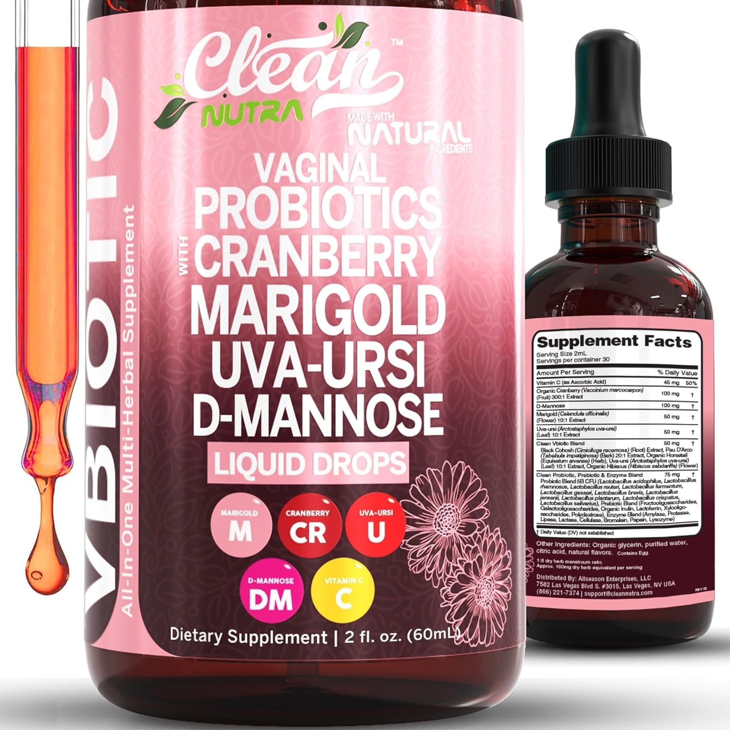 Clean Nutraceuticals VBiotic Vaginal Probiotic for Women Liquid Drops ...