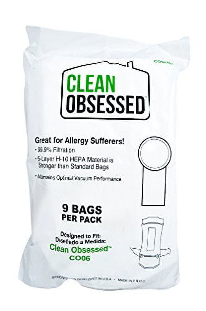 Clean Obsessed HEPA Vacuum Cleaner Bags, 6 Quart Back Pack, CO06BG ...