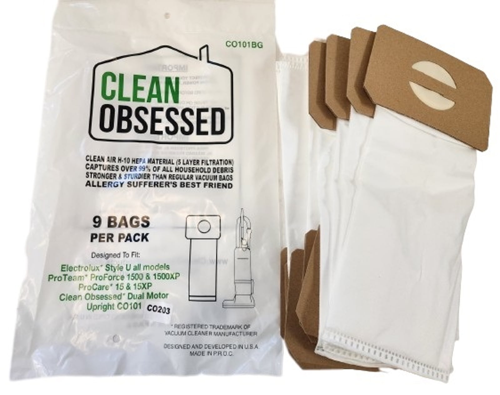 Clean Obsessed CO203 and CO101 HEPA Vacuum Filter Bags 9 Pack CO101BG ...