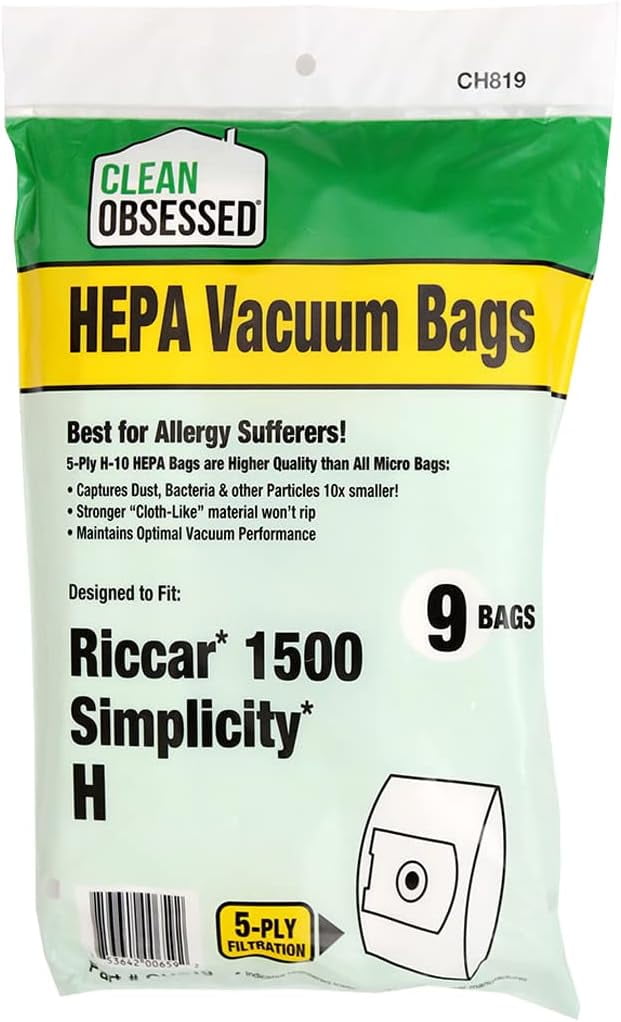 Clean Obsessed H-10 HEPA Bags Fits Riccar Model 1500 & Simplicity Type ...