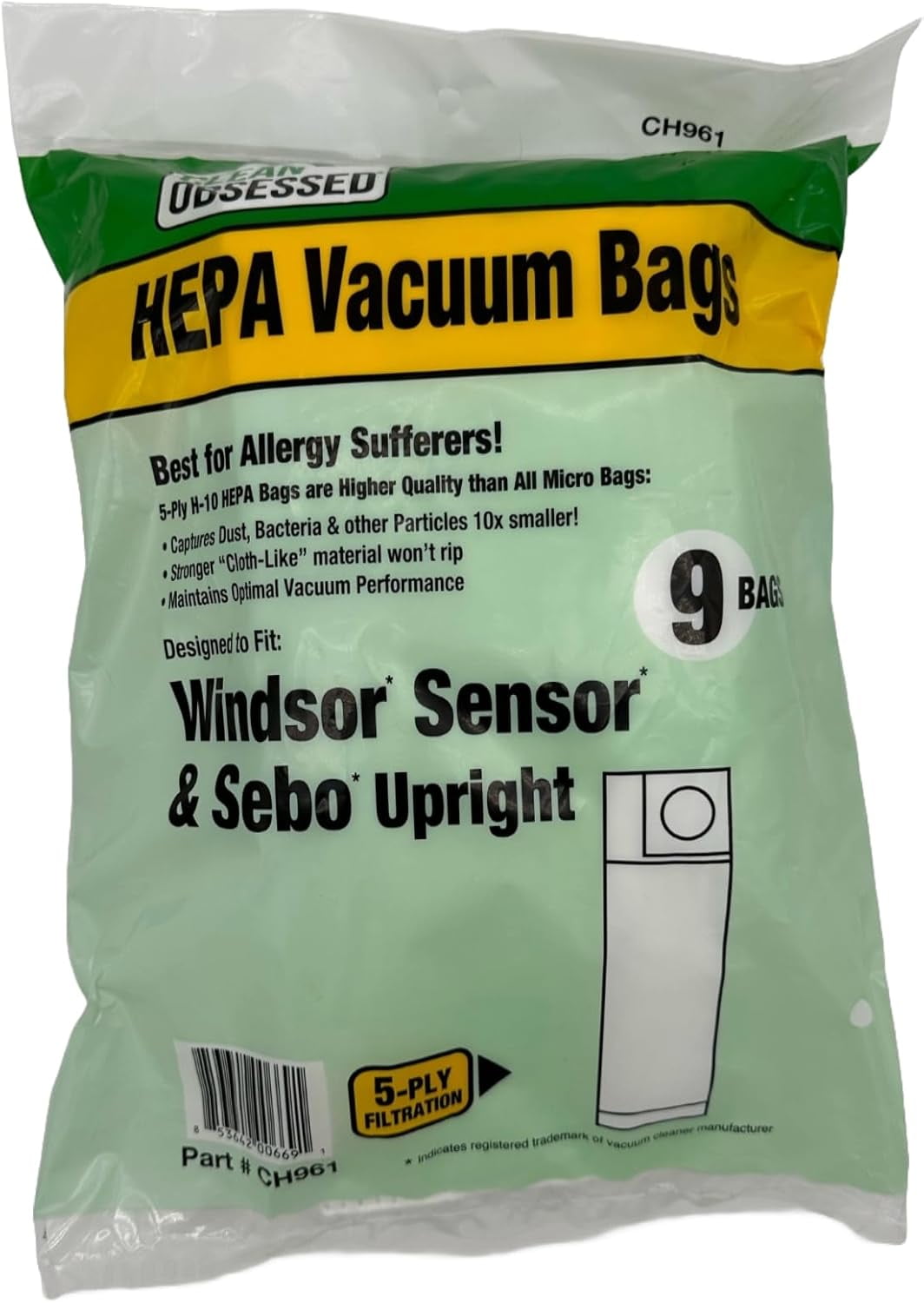 Clean Obsessed Replacement Vacuum HEPA Bags for Windsor Sensor & Sebo ...