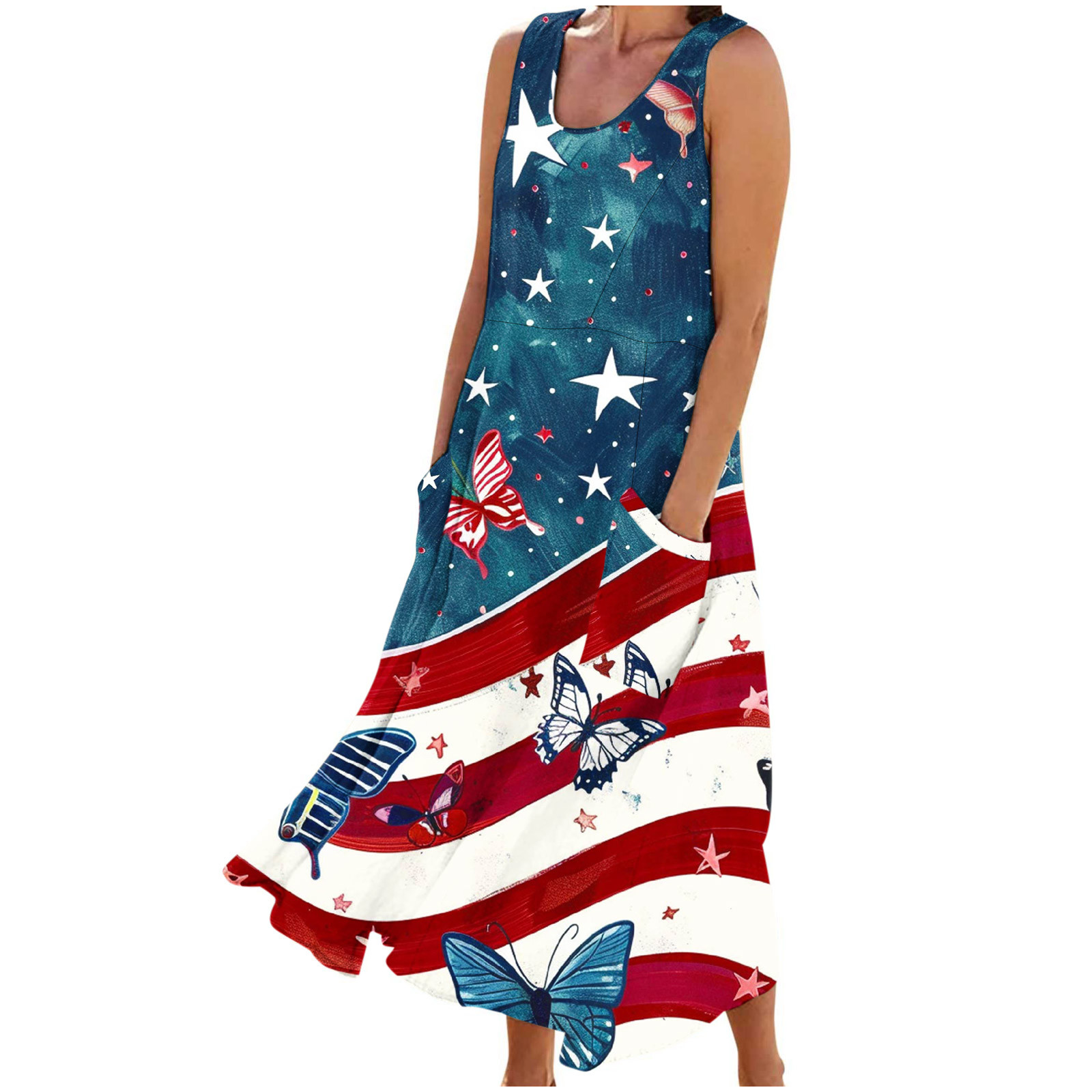 Clean Patriotic Summer Sundress for Women Usa Flag Star Stripe Dresses ...