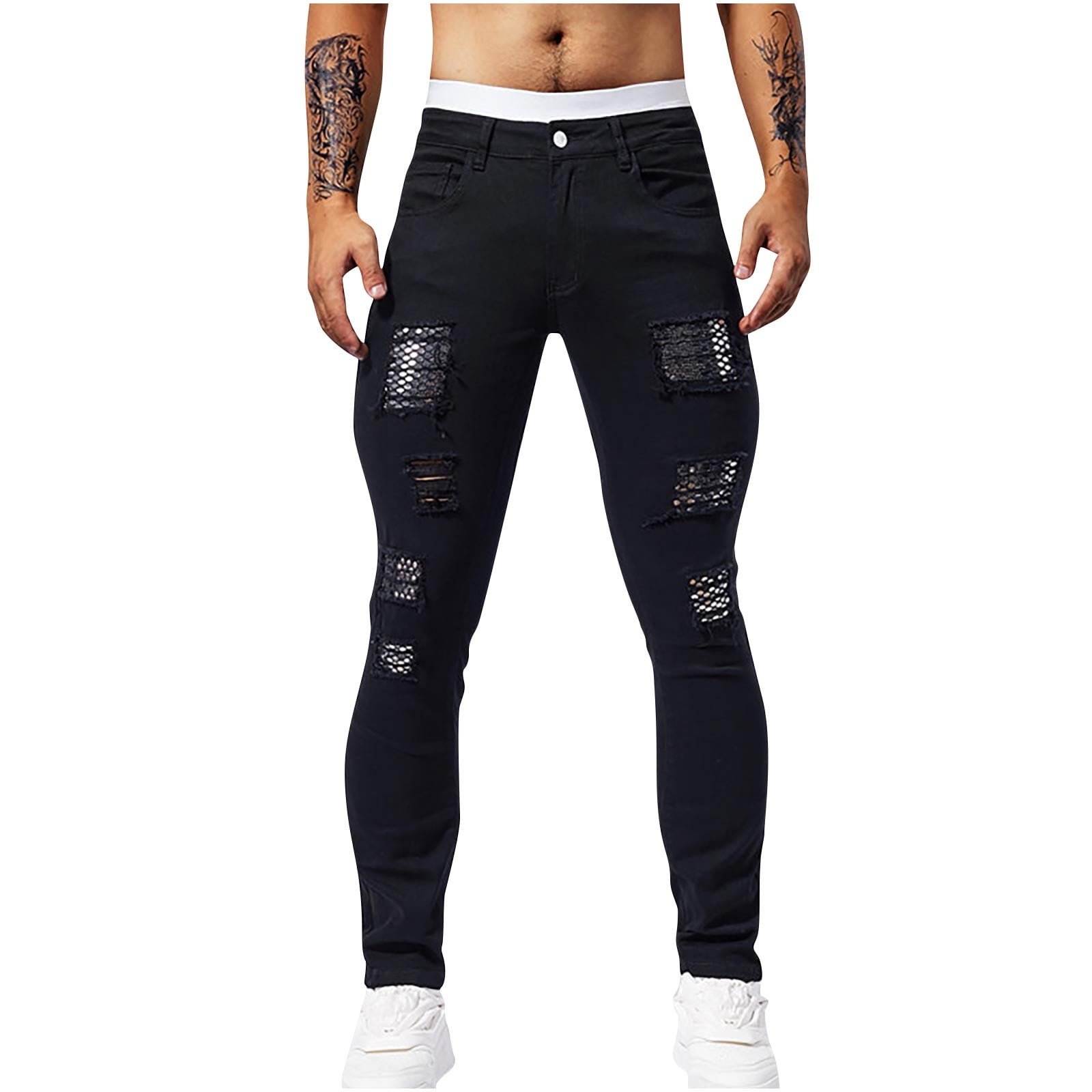 Clean Ripped Skinny Jeans for Men,Men's Slim Fit Stretch Jeans Fashion ...