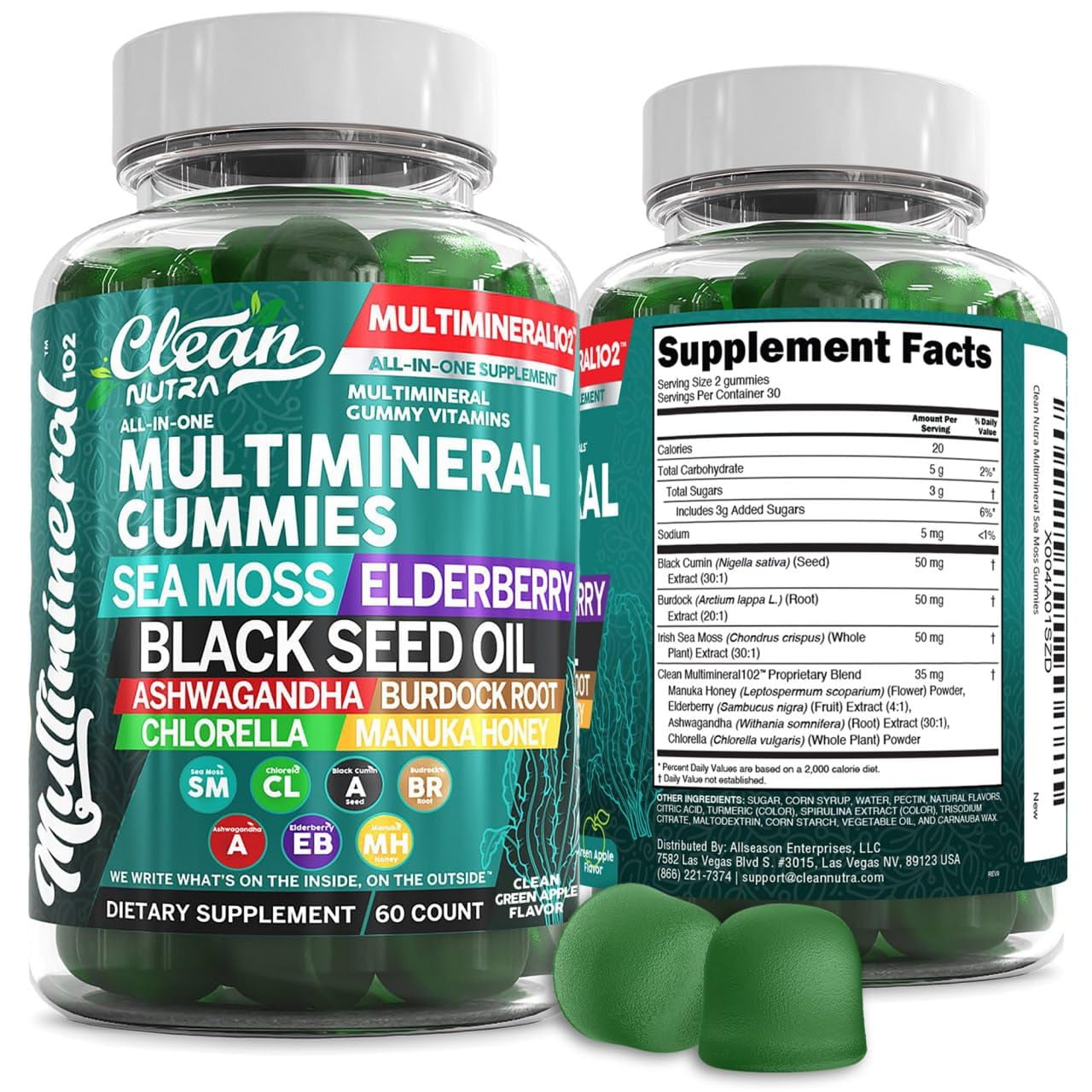 Clean Sea Moss Gummies | Black Seed Oil Ashwagandha, Elderberry ...